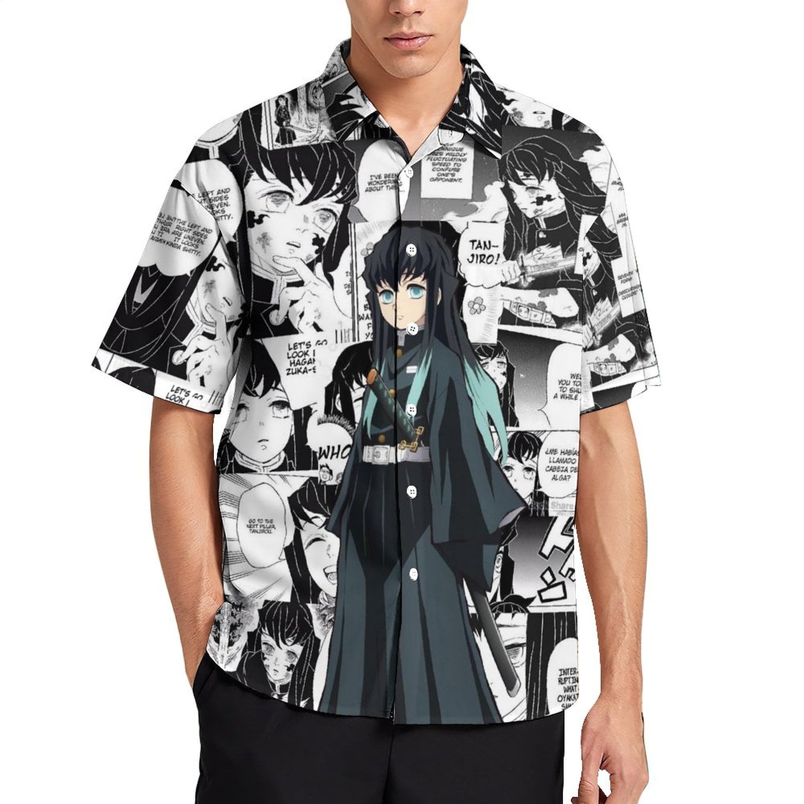 Demon Slayer Muichiro Tokito Mens Hawaiian Shirt Short Sleeve Button ...