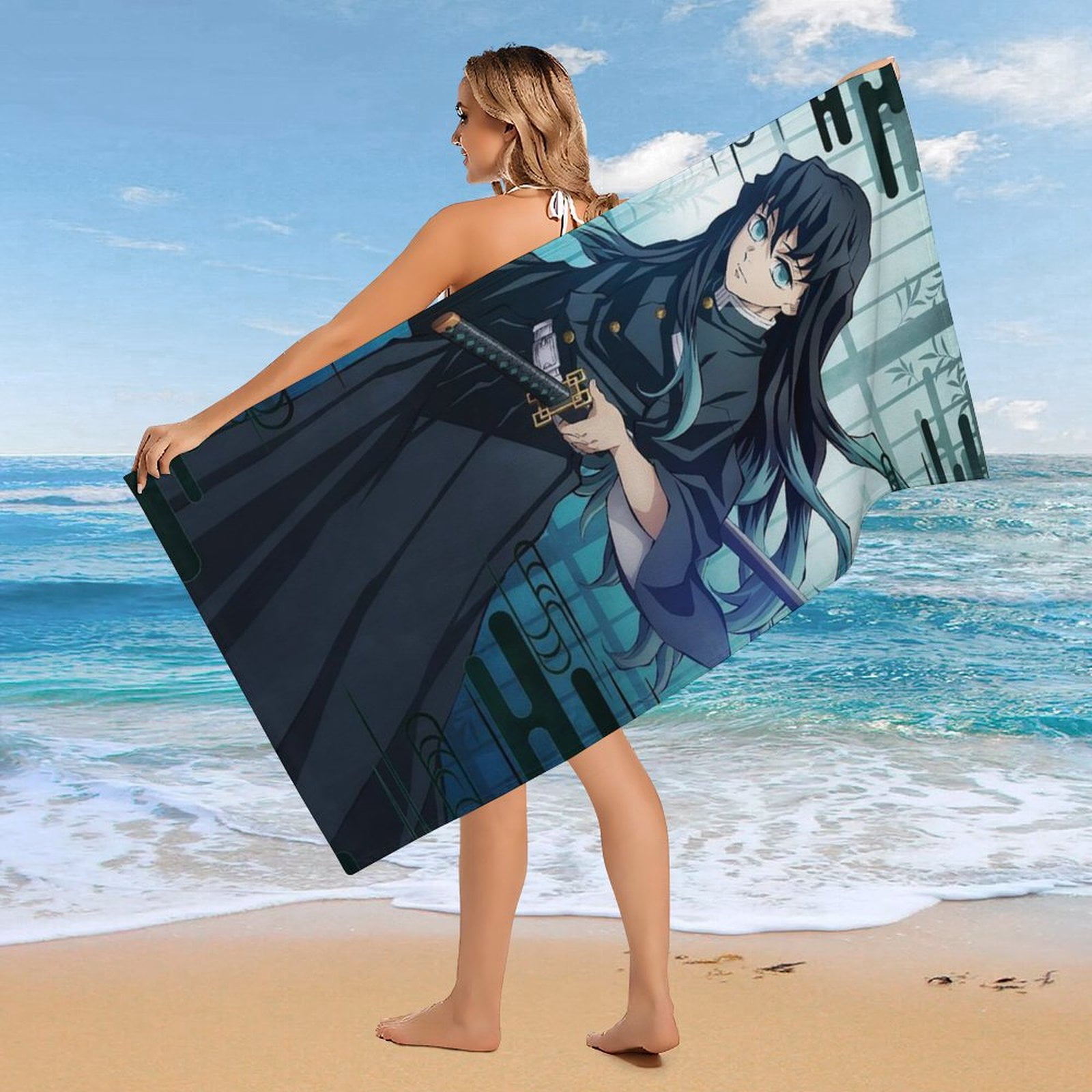 Demon Slayer Muichiro Tokito Microfiber Beach Towel, Oversized Sand ...