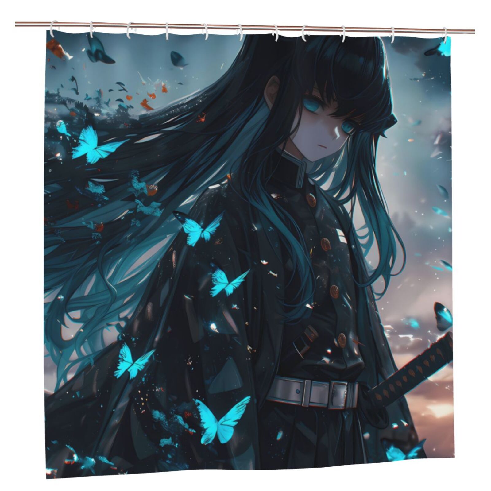 Demon Slayer Muichiro Tokito Shower Curtain Sets, Funny Bathroom Shower ...