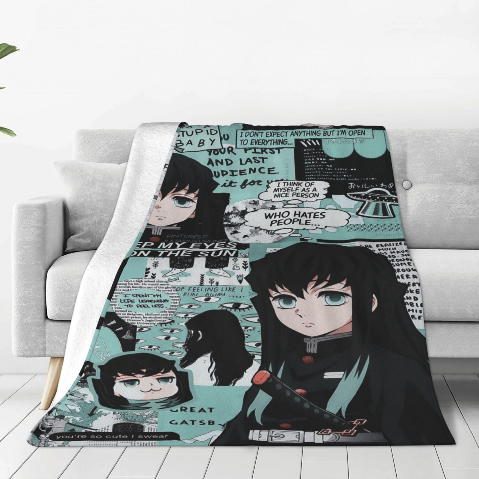 Demon Slayer Muichiro Tokito Throw Blanket Soft Cozy Warm College ...
