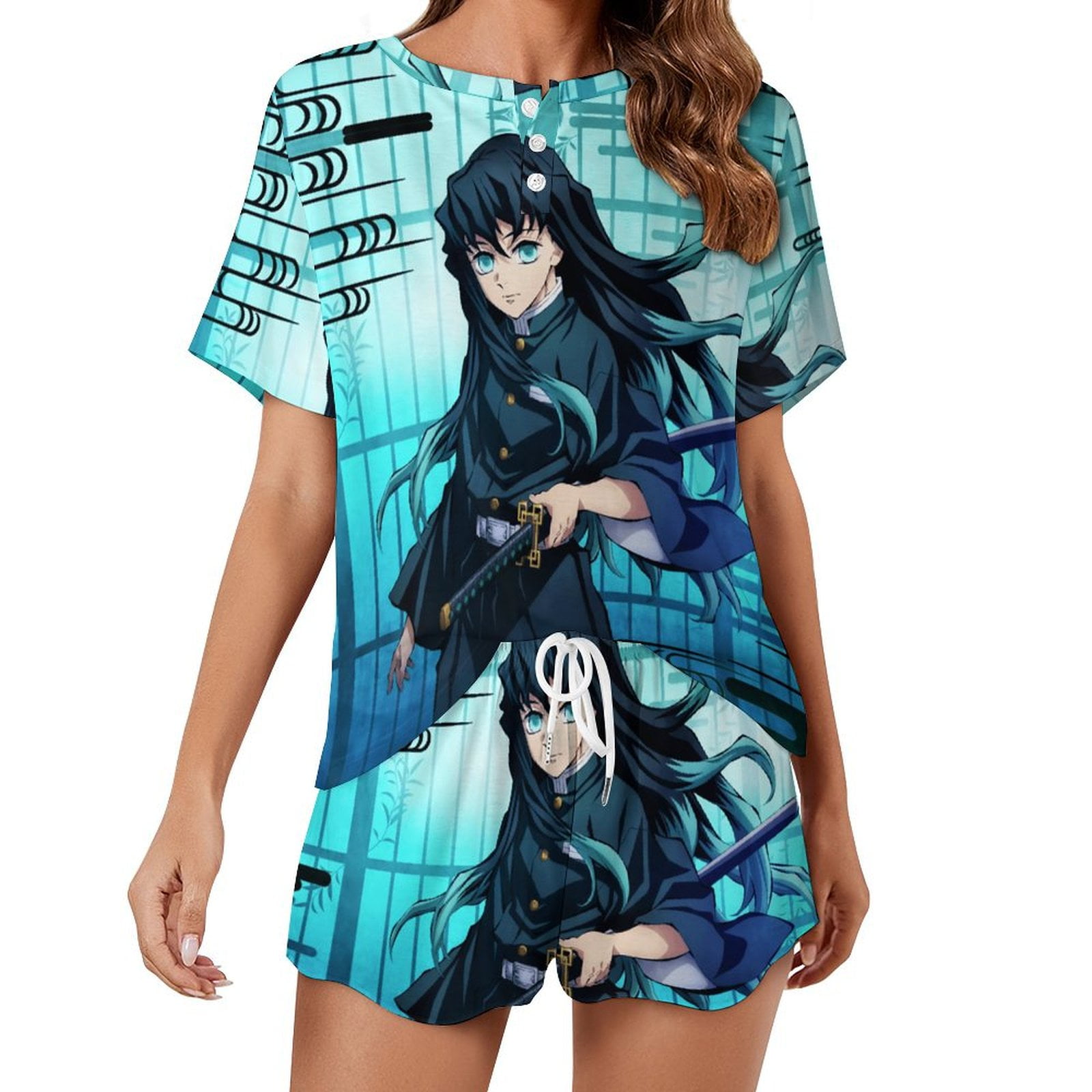 Demon Slayer Muichiro Tokito Women Pajamas Set Loungewear Sleepwear 2 ...