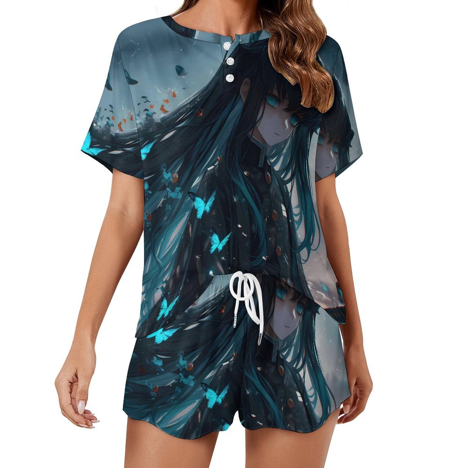 Demon Slayer Muichiro Tokito Women Pajamas Set Loungewear Sleepwear 2 ...