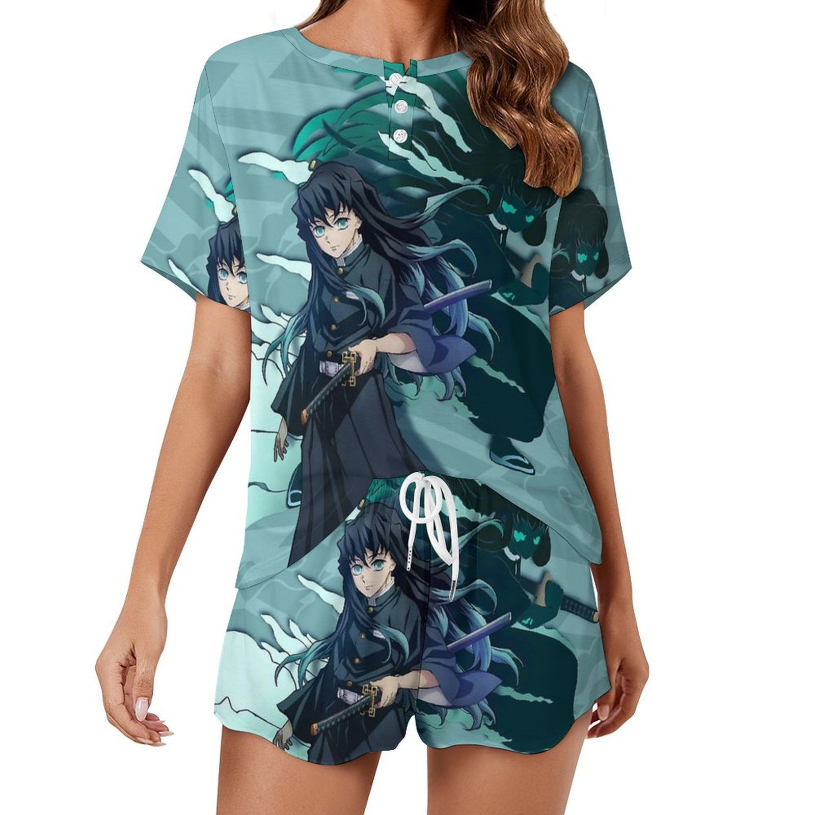 Demon Slayer Muichiro Tokito Women Pajamas Set Loungewear Sleepwear 2 ...