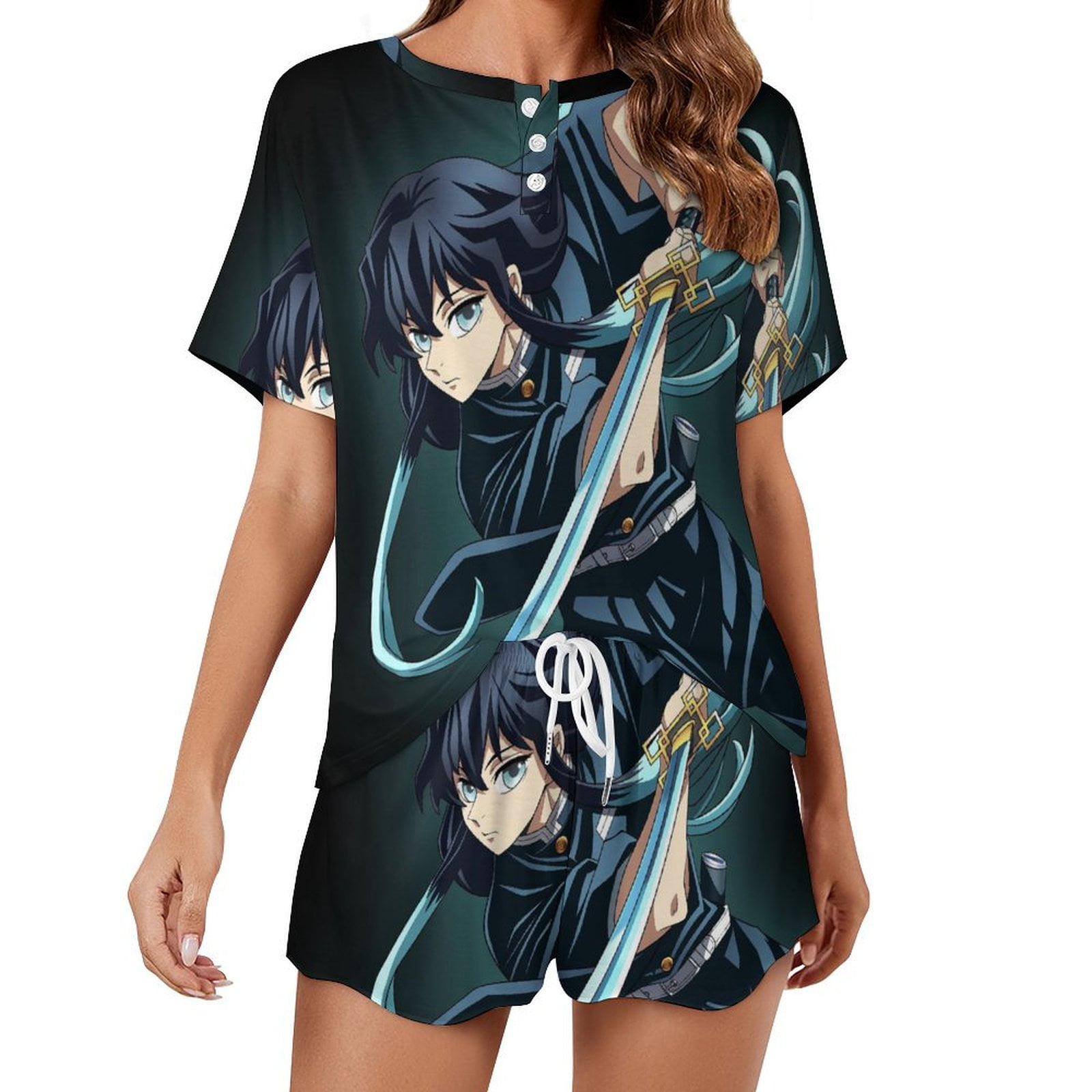 Demon Slayer Muichiro Tokito Women Pajamas Set Loungewear Sleepwear 2 ...