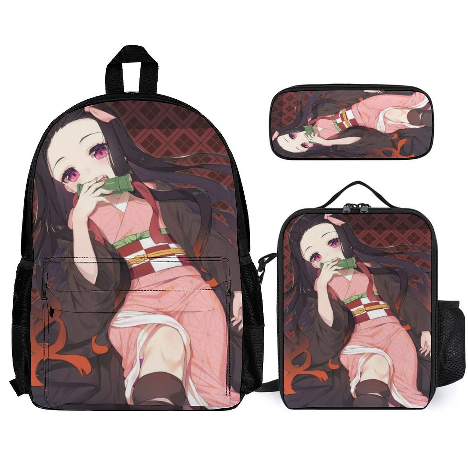 Demon Slayer Nezuko 3Pcs Backpacks Sets Book Bag with Lunch Bag And ...