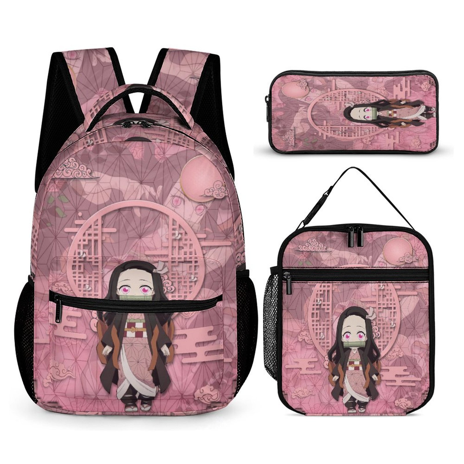Demon Slayer Nezuko 3Pcs Backpacks Sets Book Bag with Lunch Bag And ...