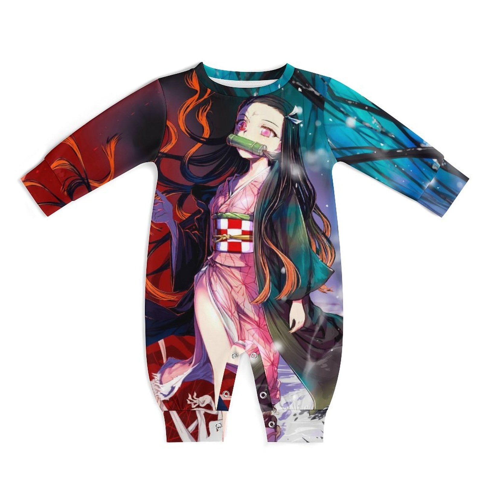 Demon Slayer Nezuko Baby Onesie Romper Footless Infant Long Sleeve ...