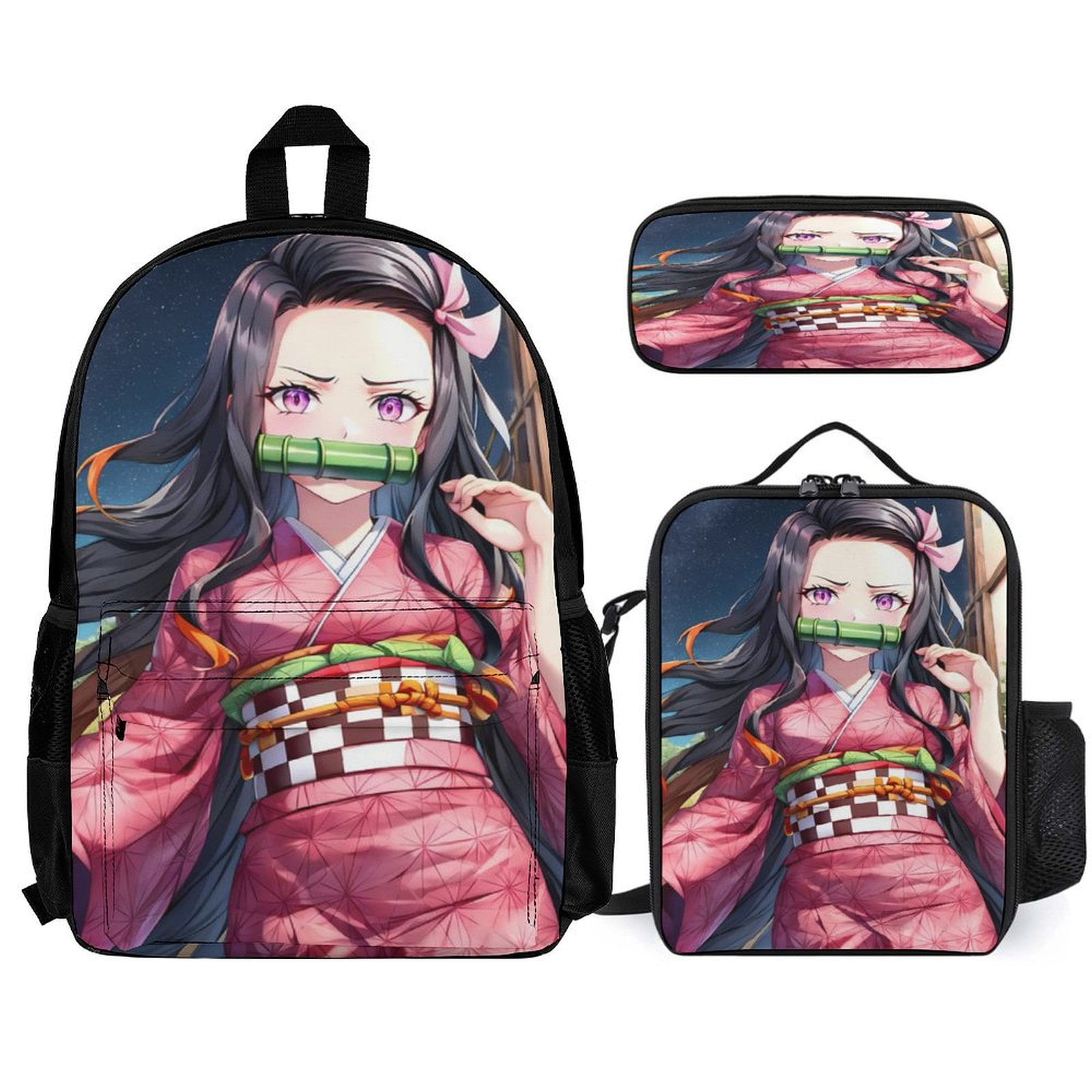 Demon Slayer Nezuko Backpack 3 PCS Set Laptop Backpack with Pencil Case ...