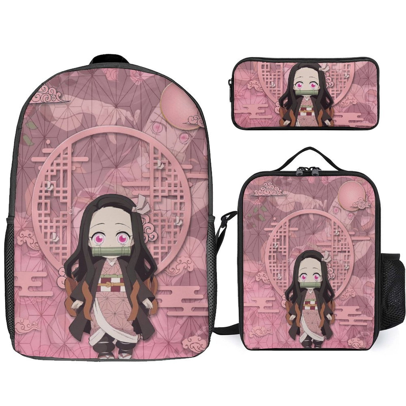 Demon Slayer Nezuko Backpacks 3 Piece Set Bookbag with Lunch Bag And ...