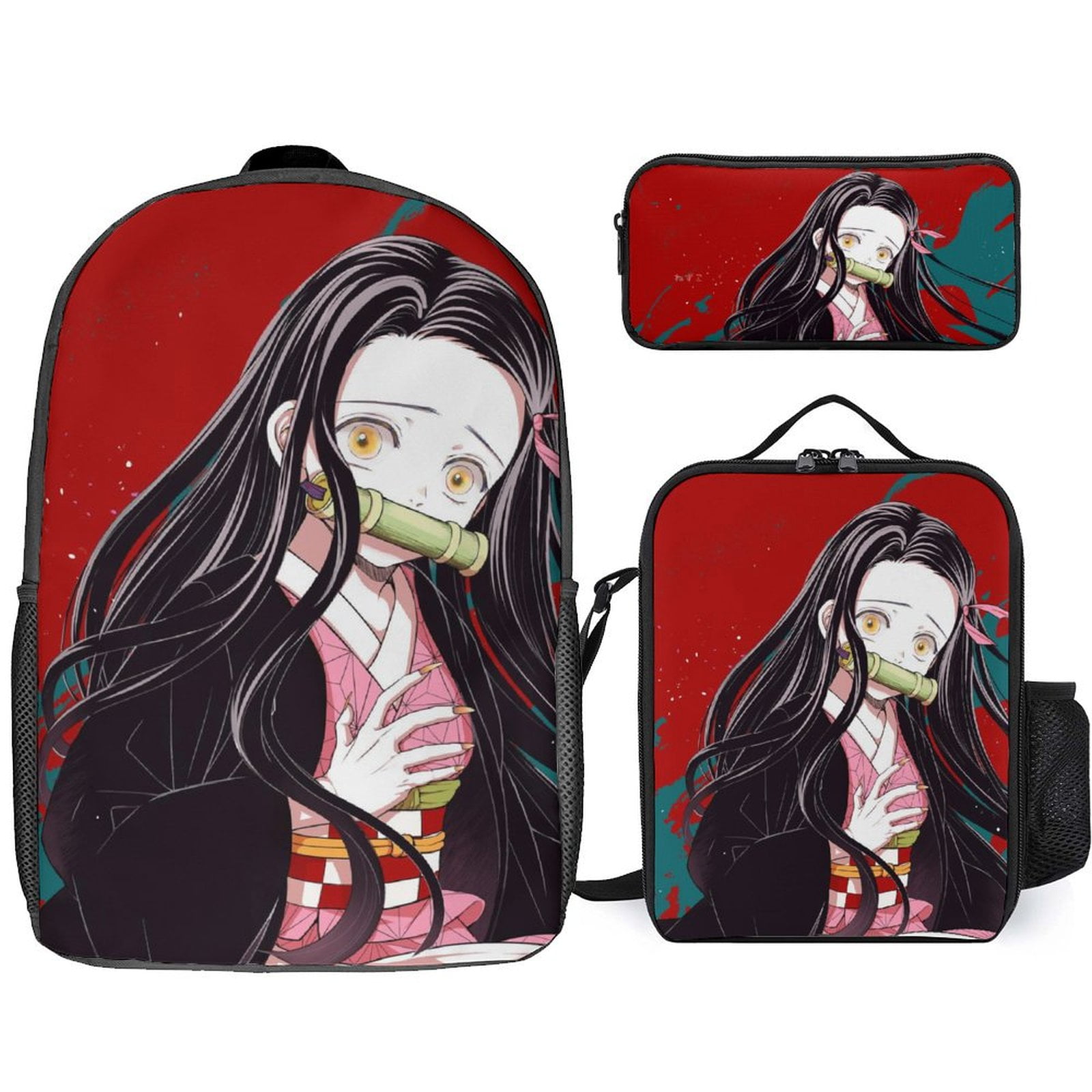 Demon Slayer Nezuko Backpacks 3 Piece Set Bookbag with Lunch Bag And ...