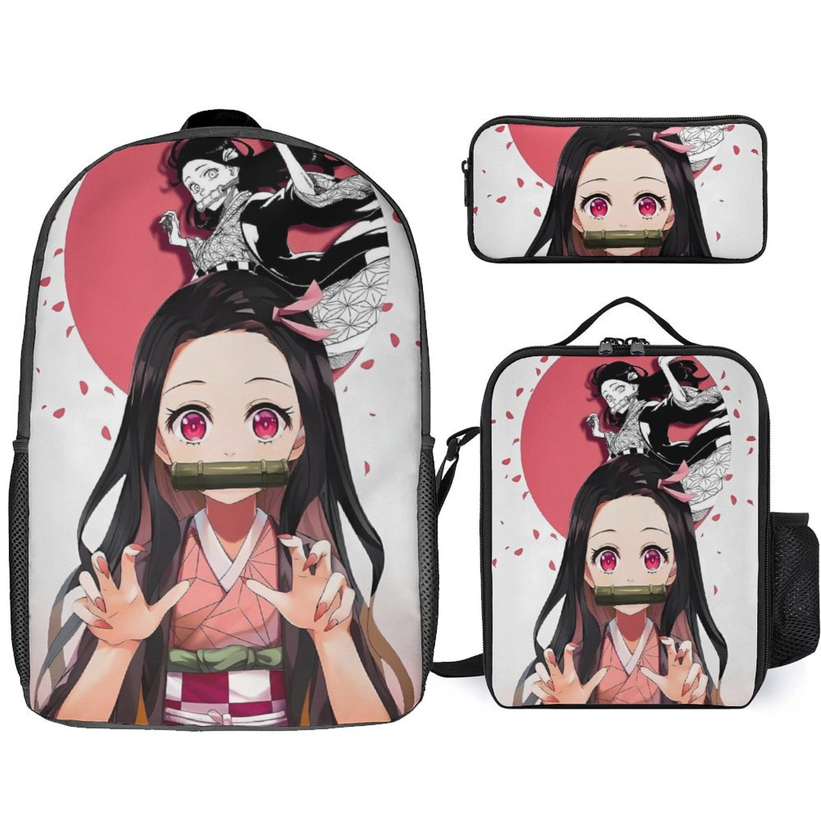 Demon Slayer Nezuko Backpacks 3 Piece Set Bookbag with Lunch Bag And ...