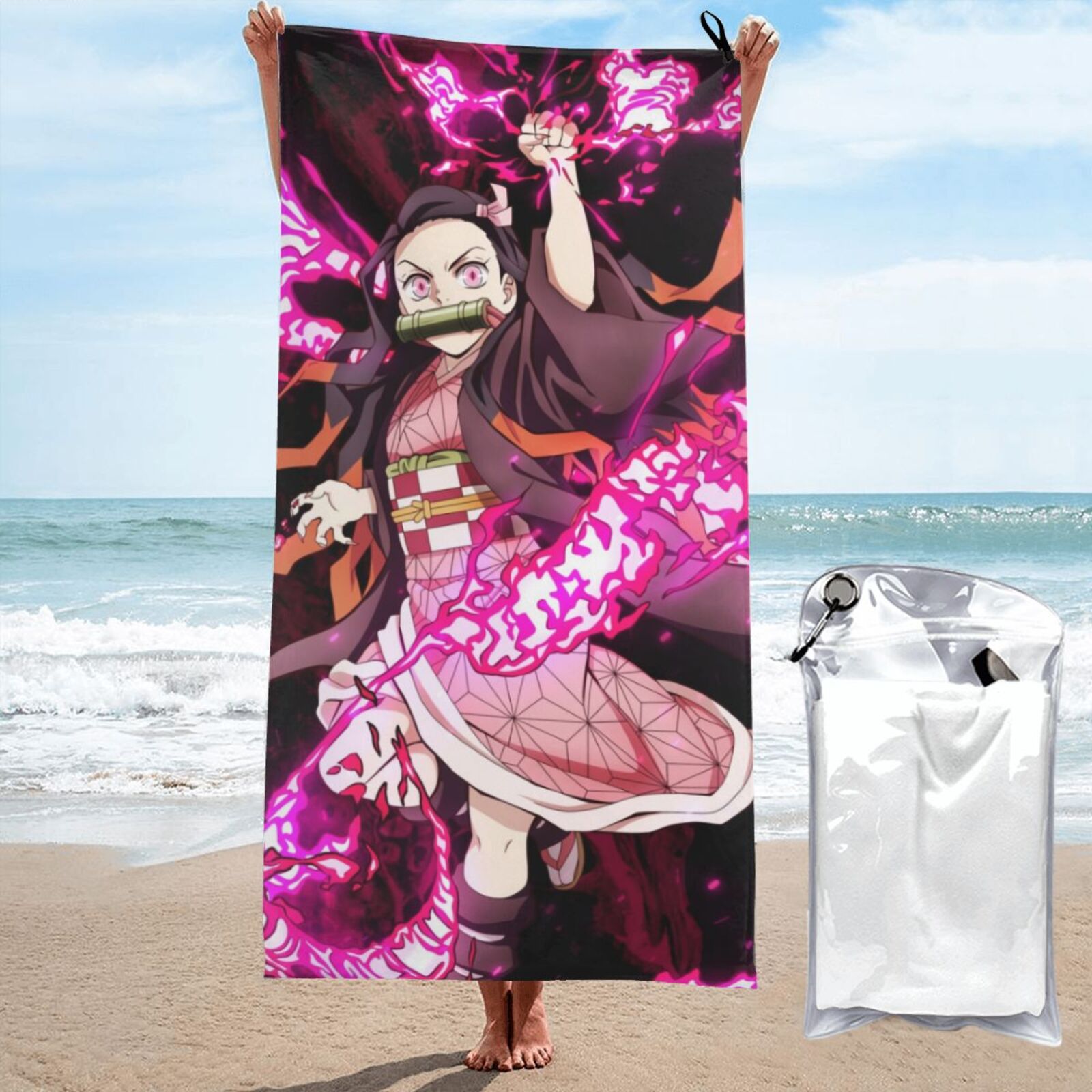 Demon Slayer Nezuko Beach Towel Absorbent Large Towel 3D Cartoon Towel ...