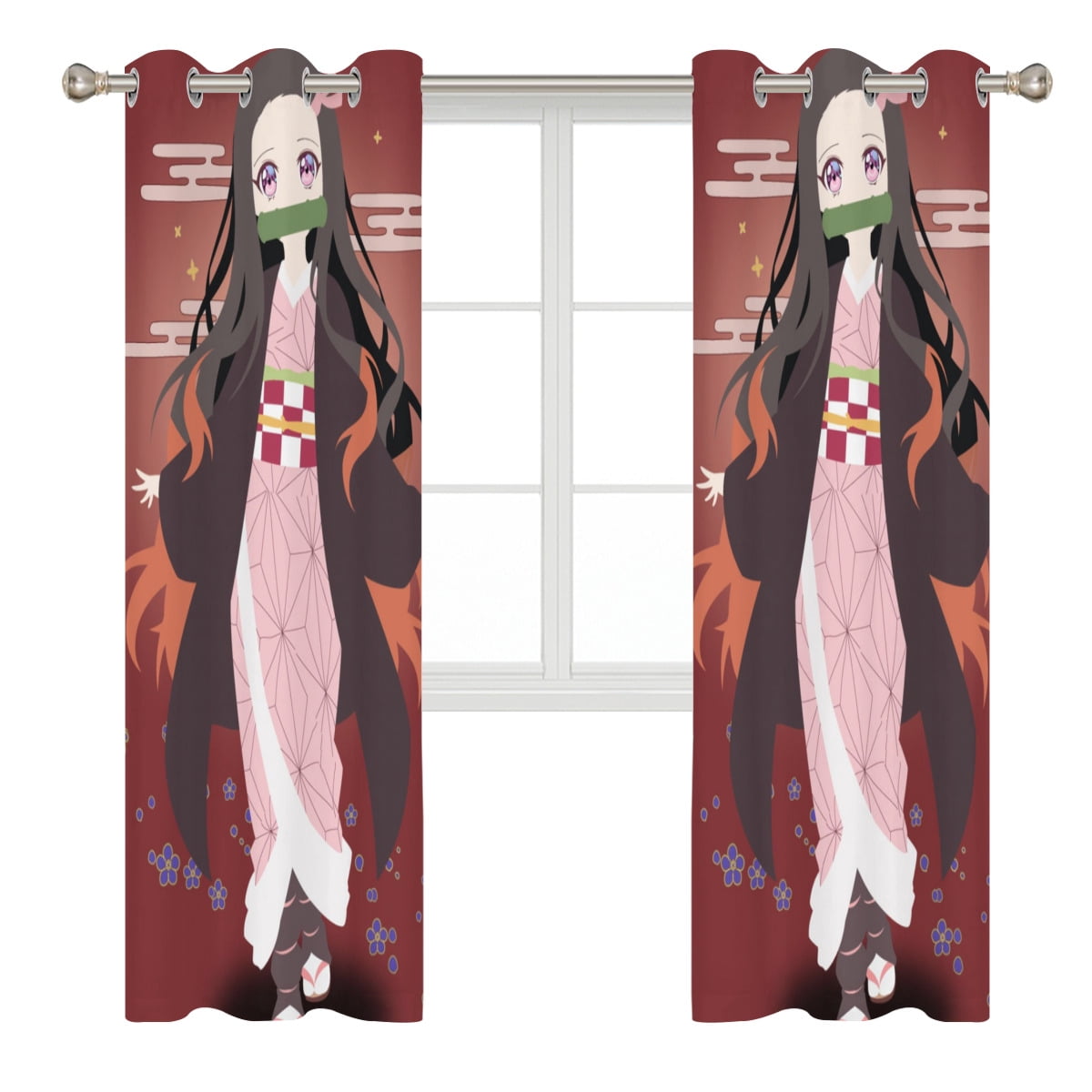 Demon Slayer Nezuko Blackout Room Curtains Bedroom Kids Curtains ...