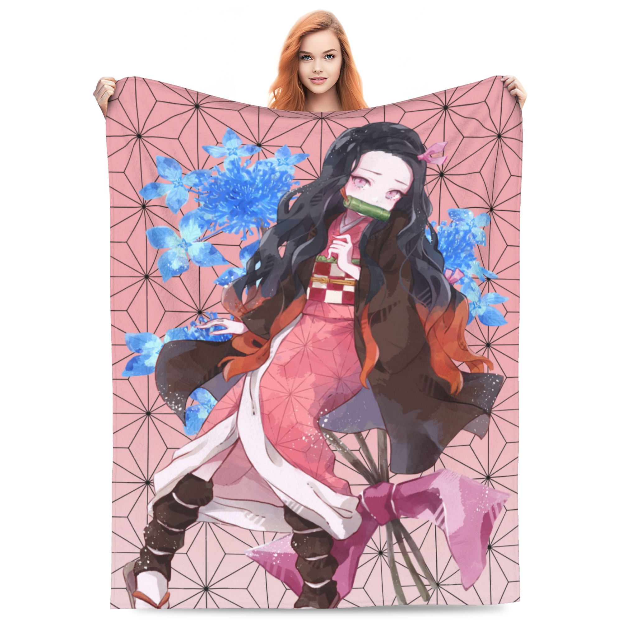Demon Slayer Nezuko Blanket Lightweight Throw Blanket Flannel Fleece Microfiber Plush Bed ...