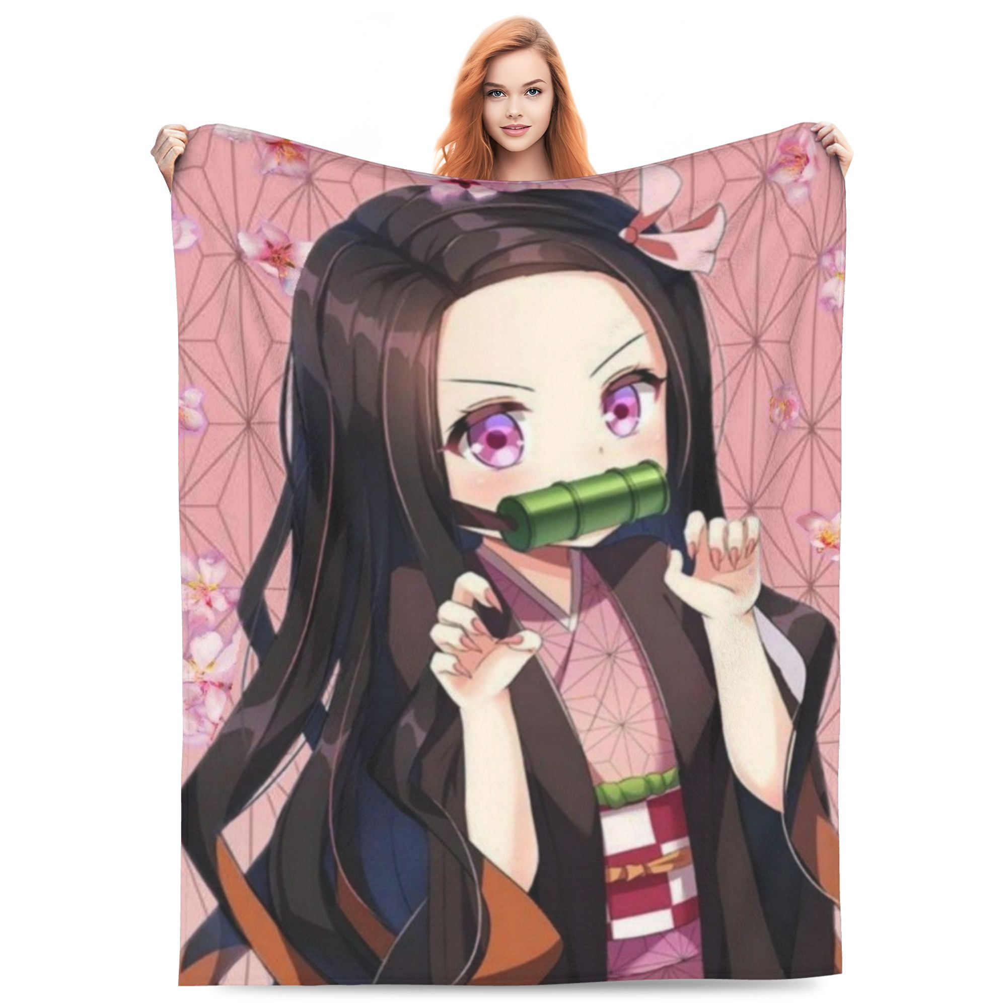 Demon Slayer Nezuko Blanket Lightweight Throw Blanket Flannel Fleece Microfiber Plush Bed ...