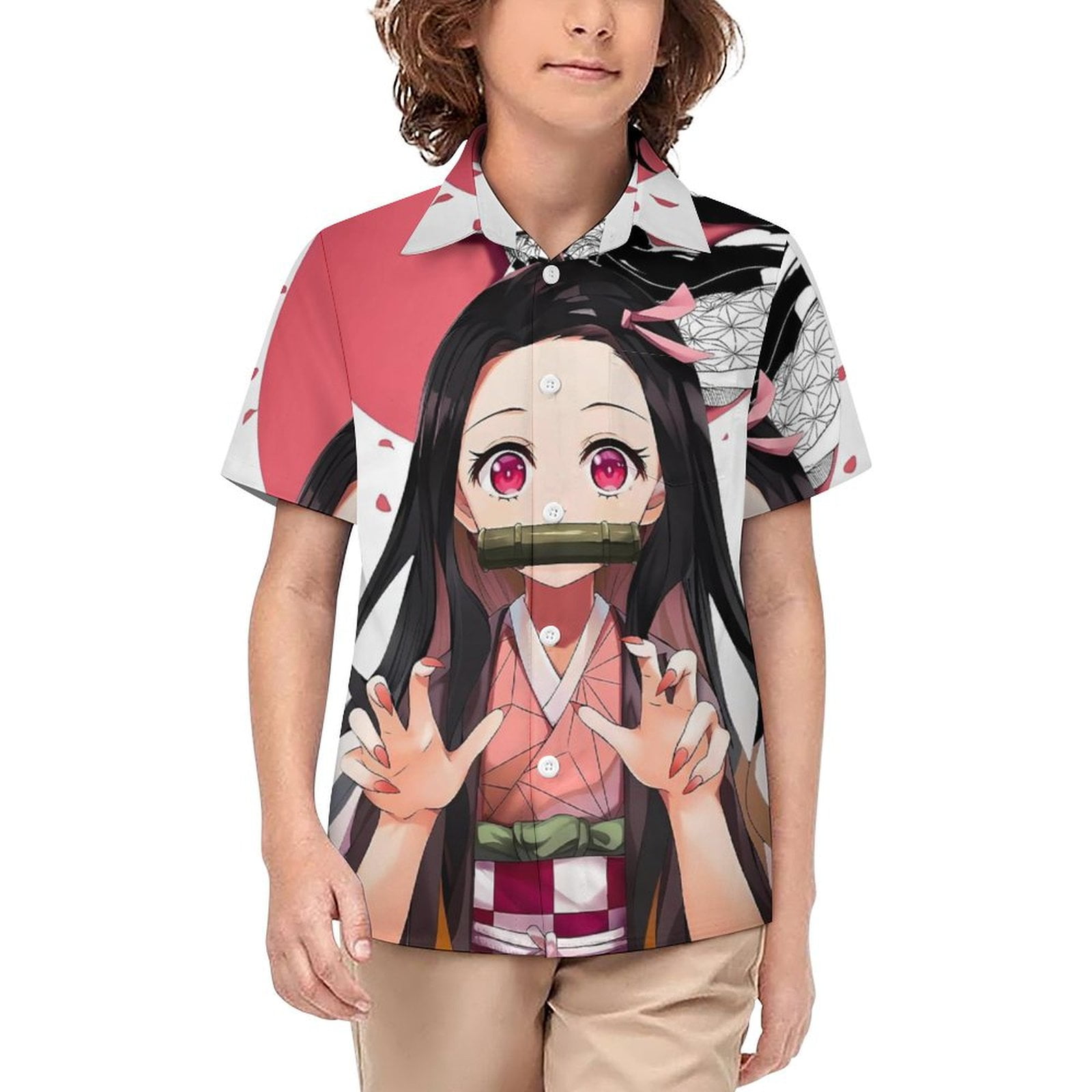 Demon Slayer Nezuko Boy's Button Down Hawaiian Shirt Short Sleeve, Kids ...
