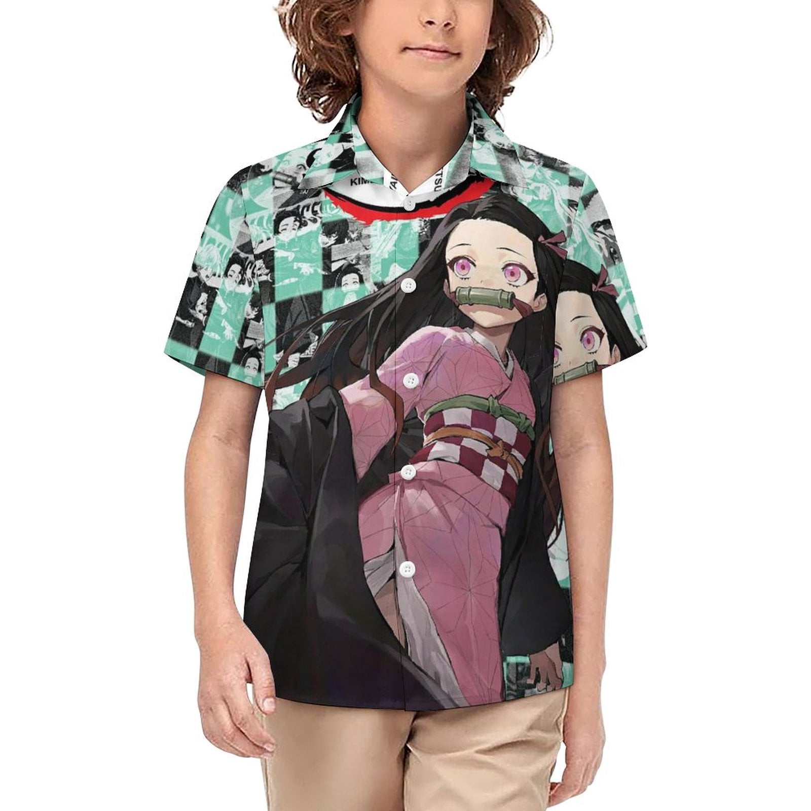 Demon Slayer Nezuko Boy's Button Down Hawaiian Shirt Short Sleeve, Kids ...