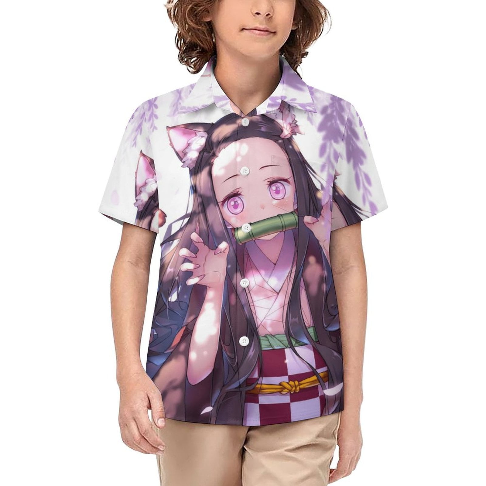 Demon Slayer Nezuko Boy's Button Down Hawaiian Shirt Short Sleeve, Kids ...
