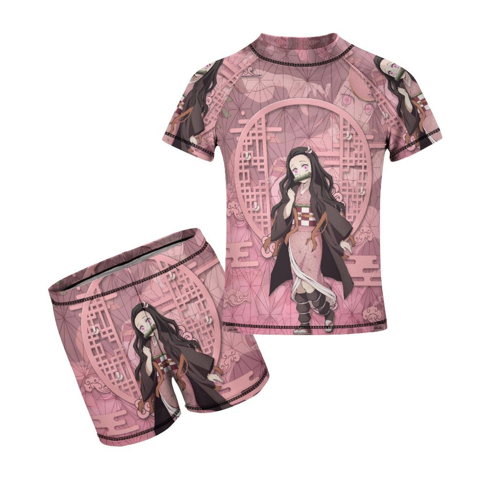 Demon Slayer Nezuko Boys 2-Piece Swimsuit Set, Short Sleeve Rash Guard ...