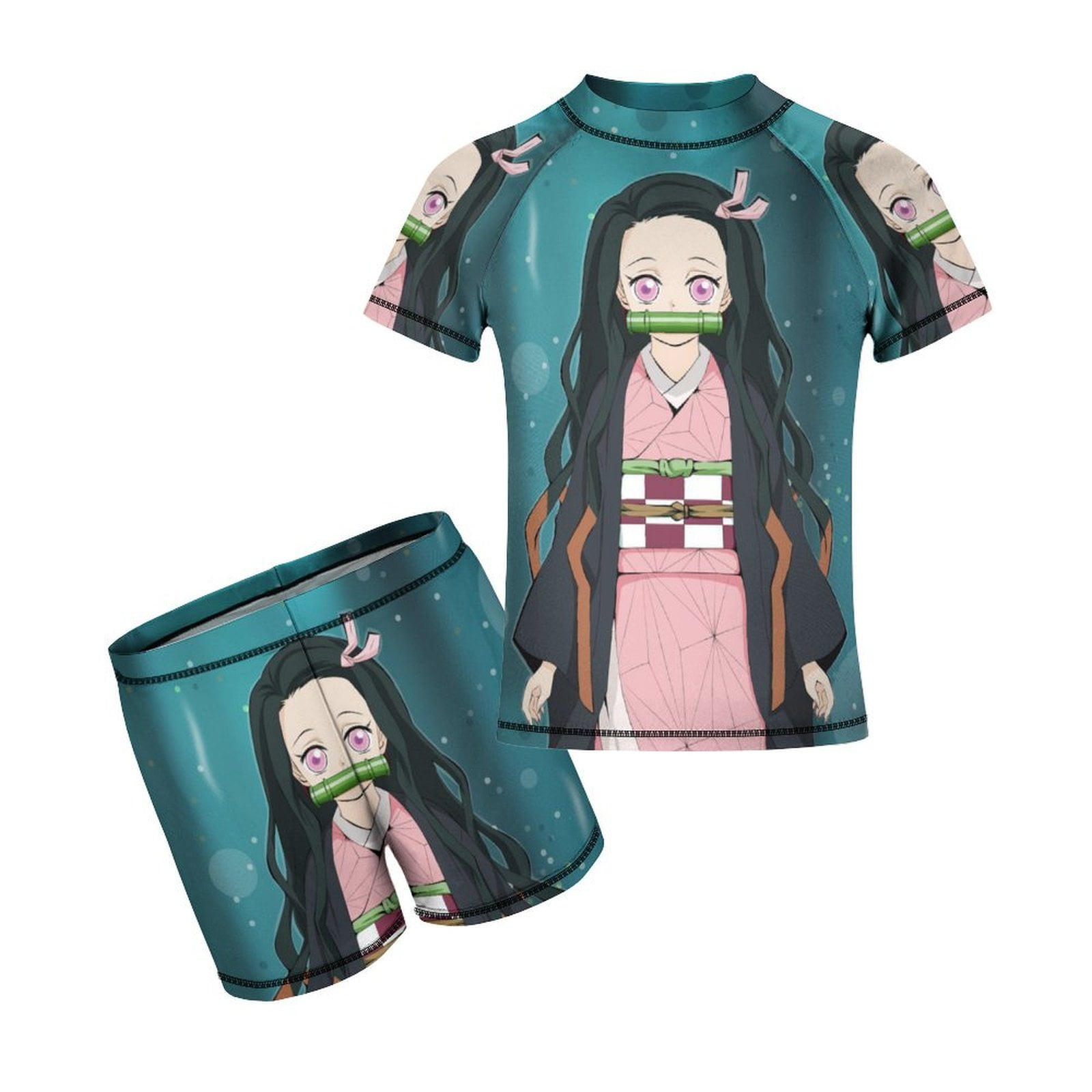 Demon Slayer Nezuko Boys 2-Piece Swimsuit Set, Short Sleeve Rash Guard ...
