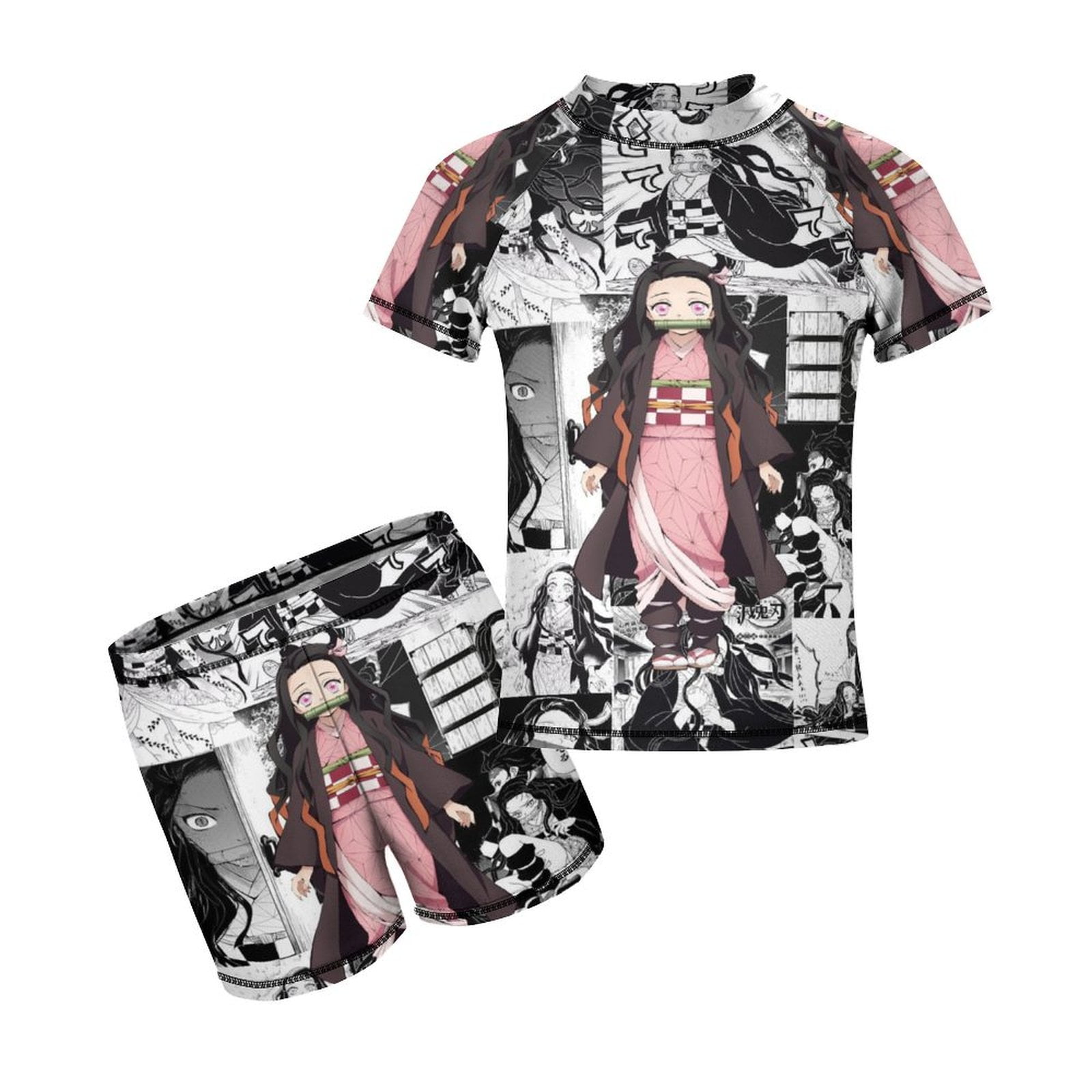 Demon Slayer Nezuko Boys 2-Piece Swimsuit Set, Short Sleeve Rash Guard ...