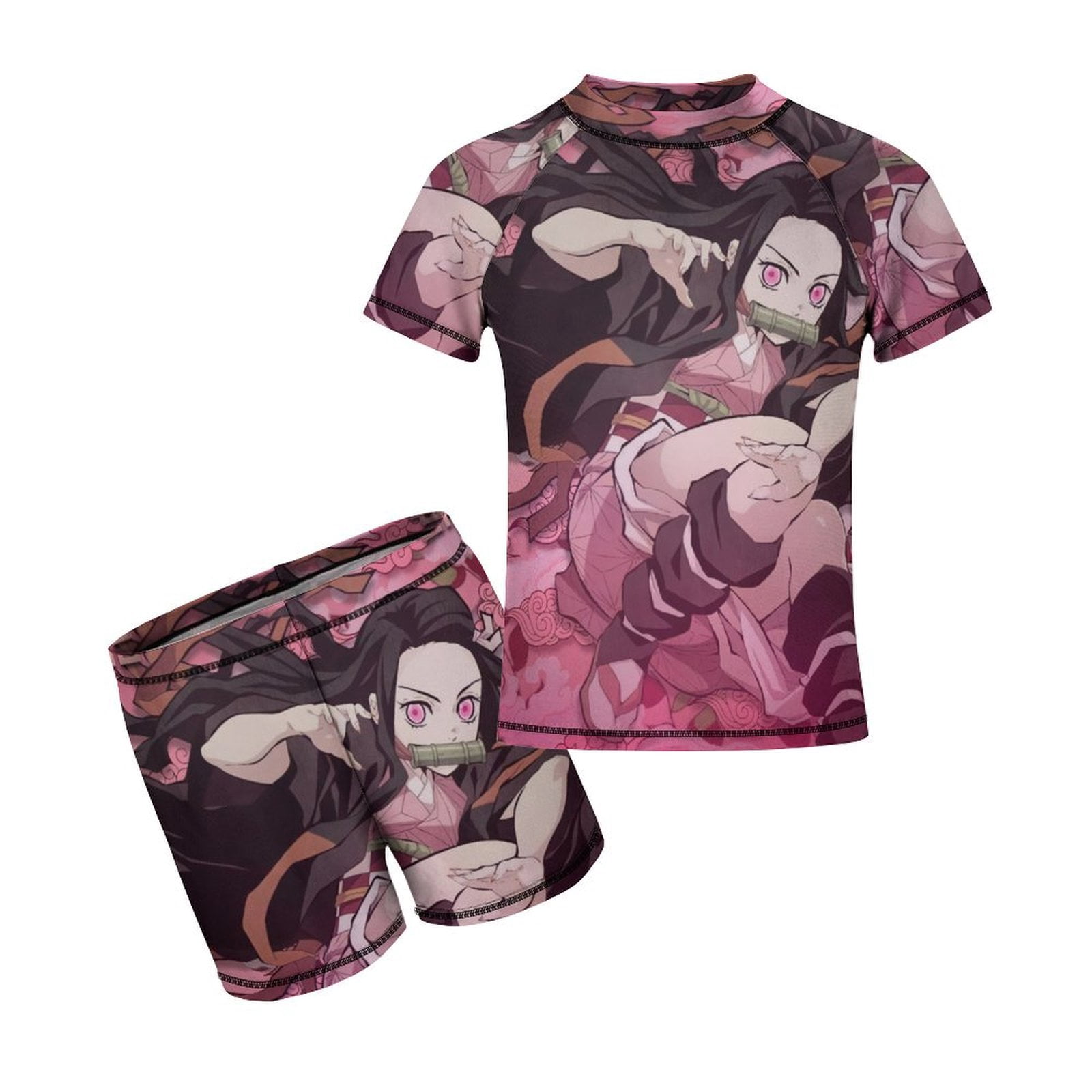 Demon Slayer Nezuko Boys 2-Piece Swimsuit Set, Short Sleeve Rash Guard ...