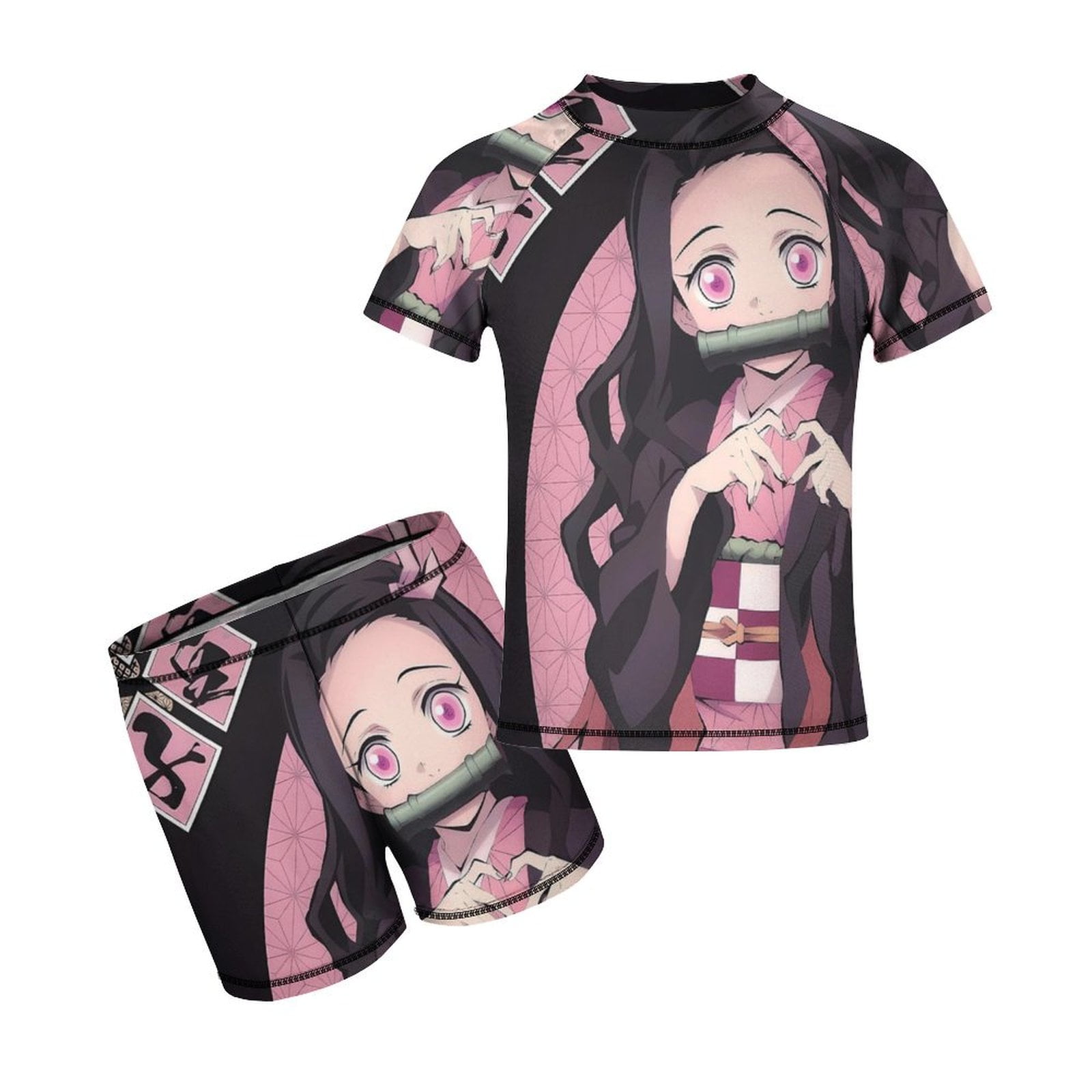 Demon Slayer Nezuko Boys 2-Piece Swimsuit Set, Short Sleeve Rash Guard ...