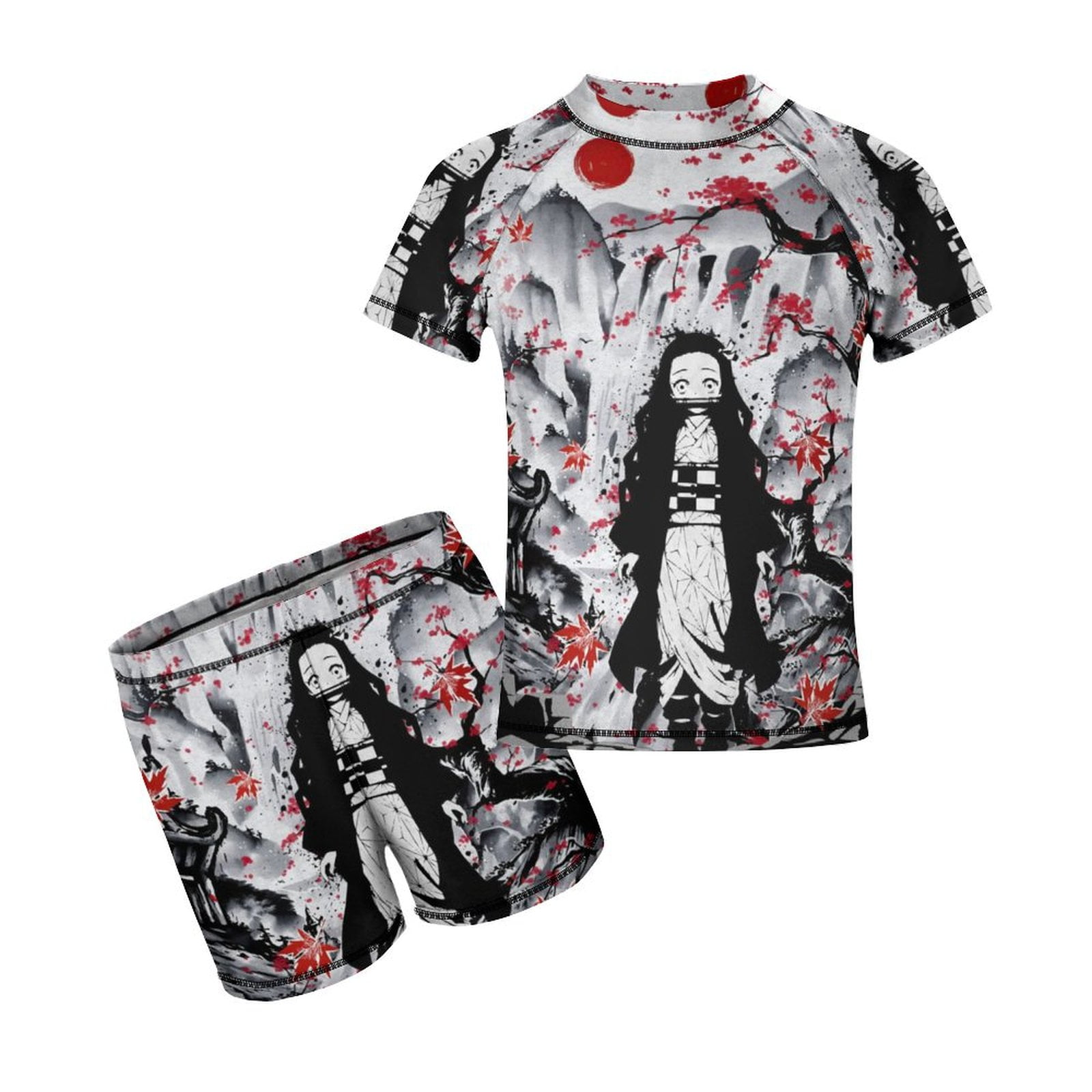 Demon Slayer Nezuko Boys 2-Piece Swimsuit Set, Short Sleeve Rash Guard ...