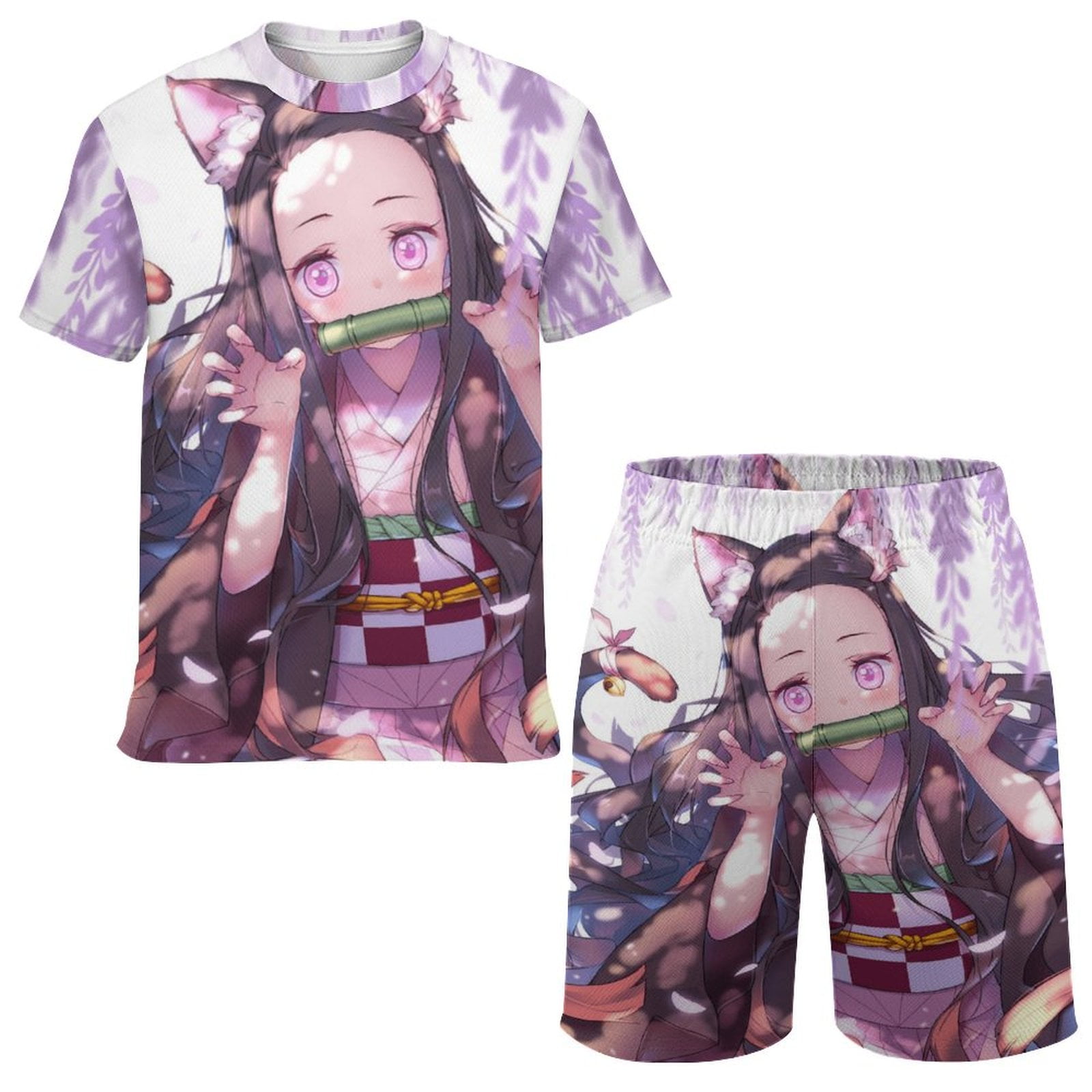 Demon Slayer Nezuko Boys Girls Short Sleeve Mesh T-Shirt And Shorts ...