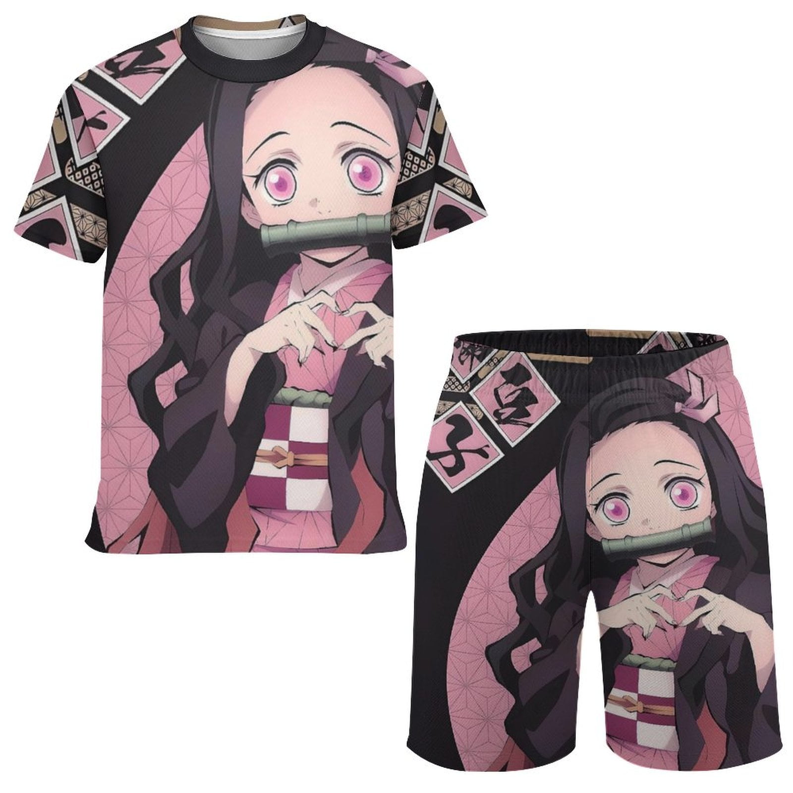 Demon Slayer Nezuko Boys Girls Short Sleeve Mesh T-Shirt And Shorts ...