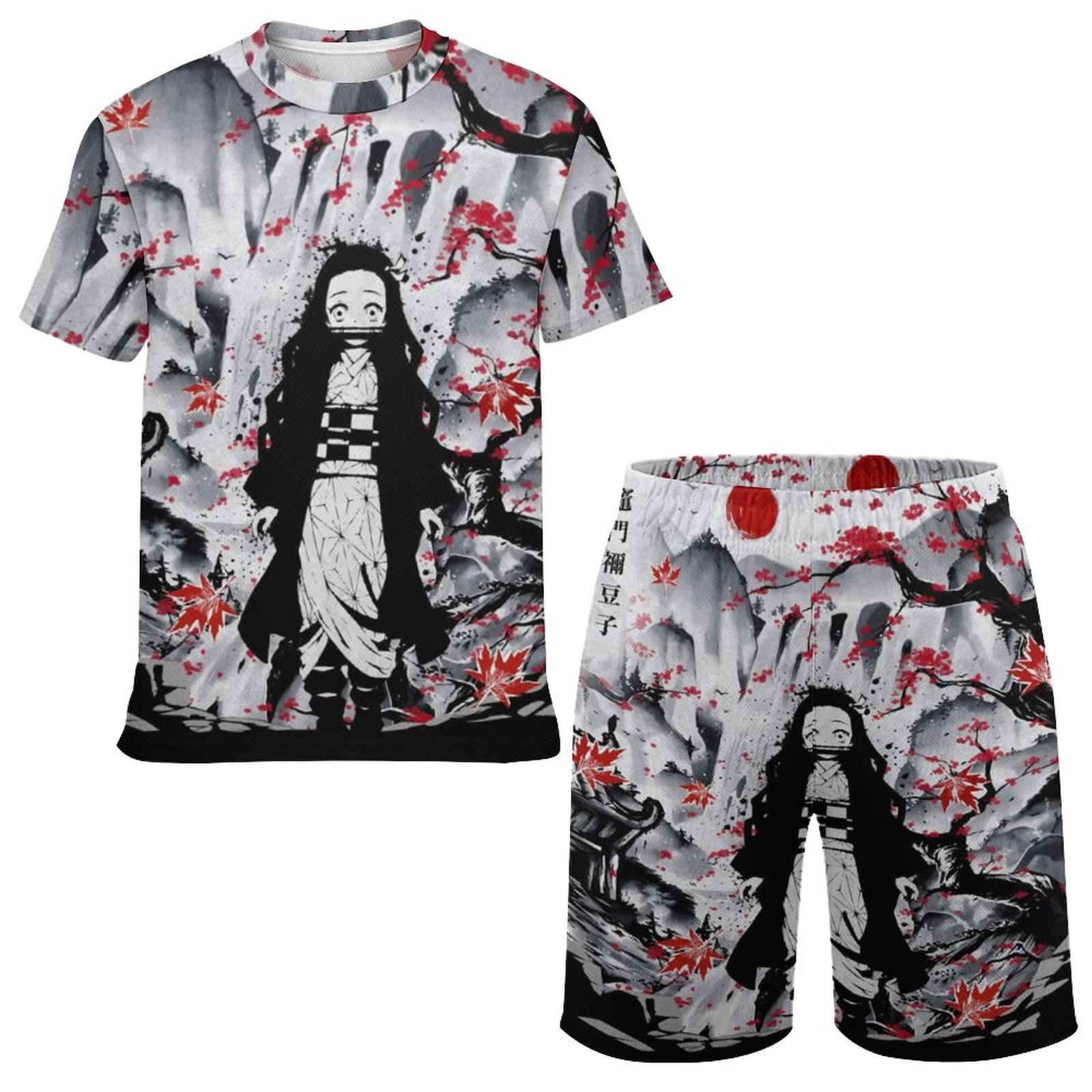 Demon Slayer Nezuko Boys Girls Short Sleeve Mesh T-Shirt And Shorts ...