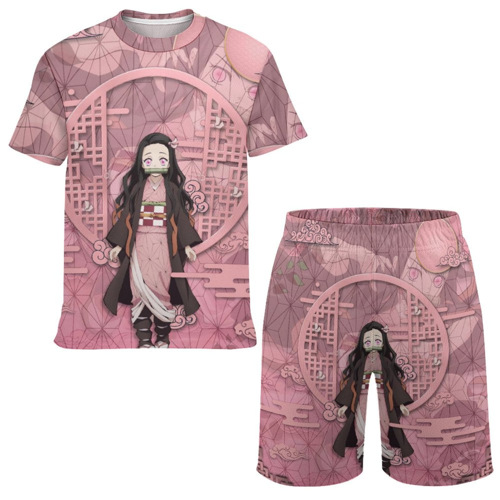 Demon Slayer Nezuko Boys Girls Short Sleeve Mesh T-Shirt And Shorts Outfit Set Summer Clothes ...
