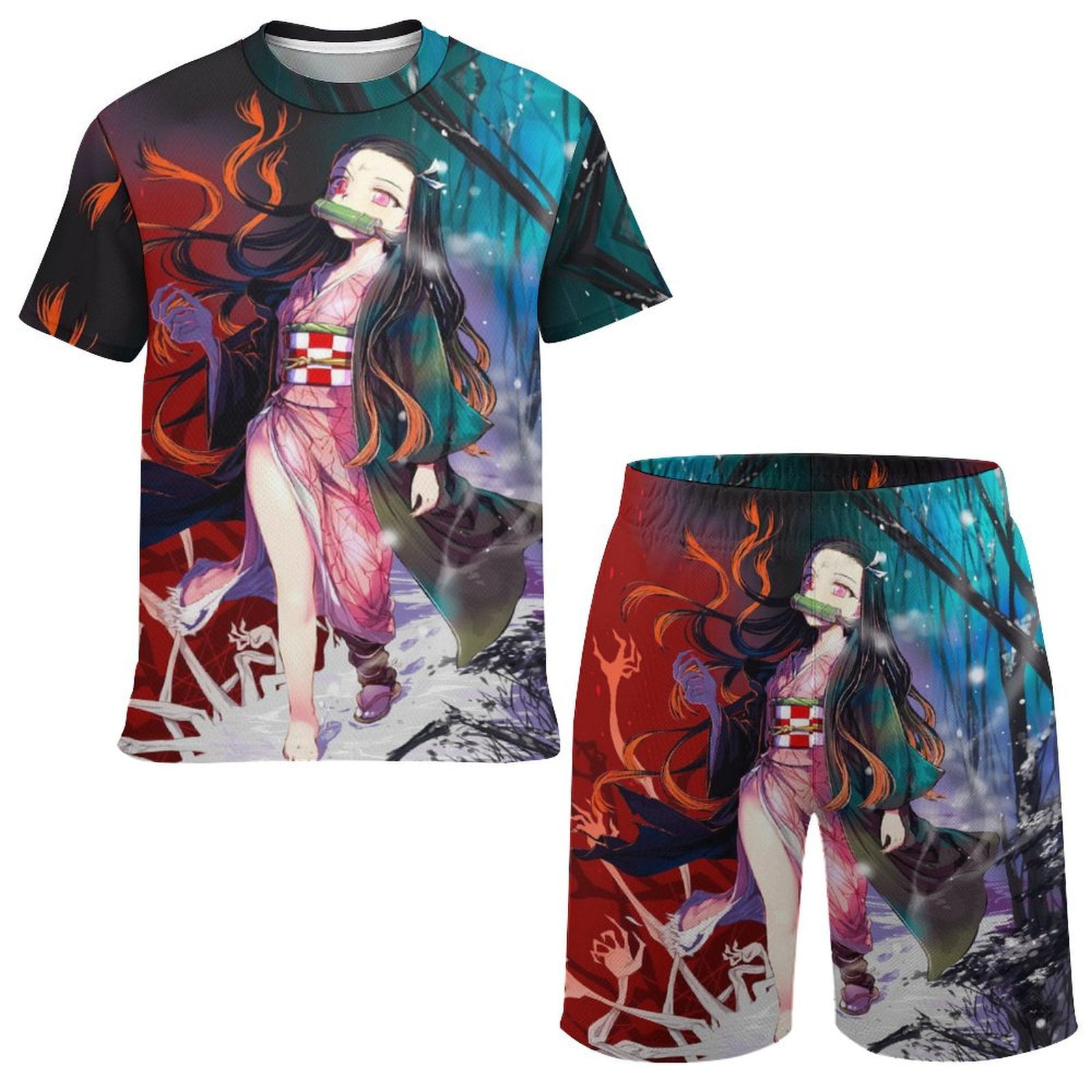 Demon Slayer Nezuko Boys Girls Short Sleeve Mesh T-Shirt And Shorts ...