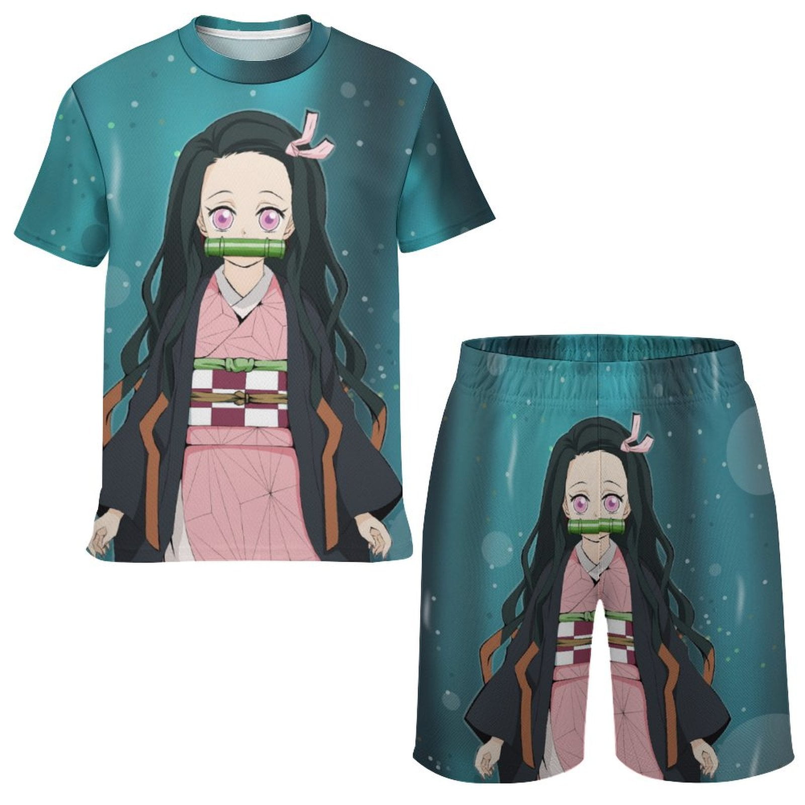 Demon Slayer Nezuko Boys Girls Short Sleeve Mesh T-Shirt And Shorts ...