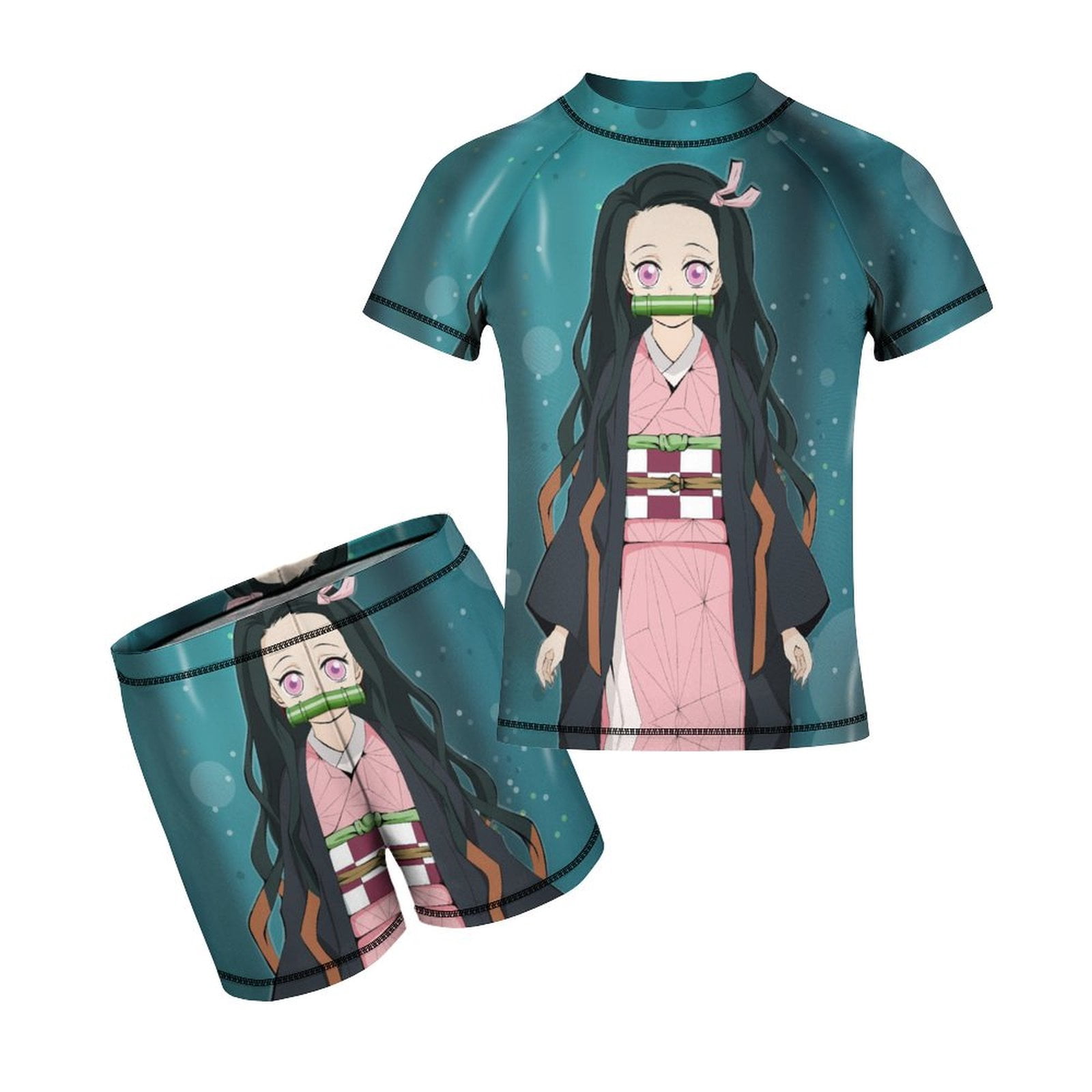 Demon Slayer Nezuko Boys Rash Guard Set 2 Piece Swimsuits Short Sleeve ...