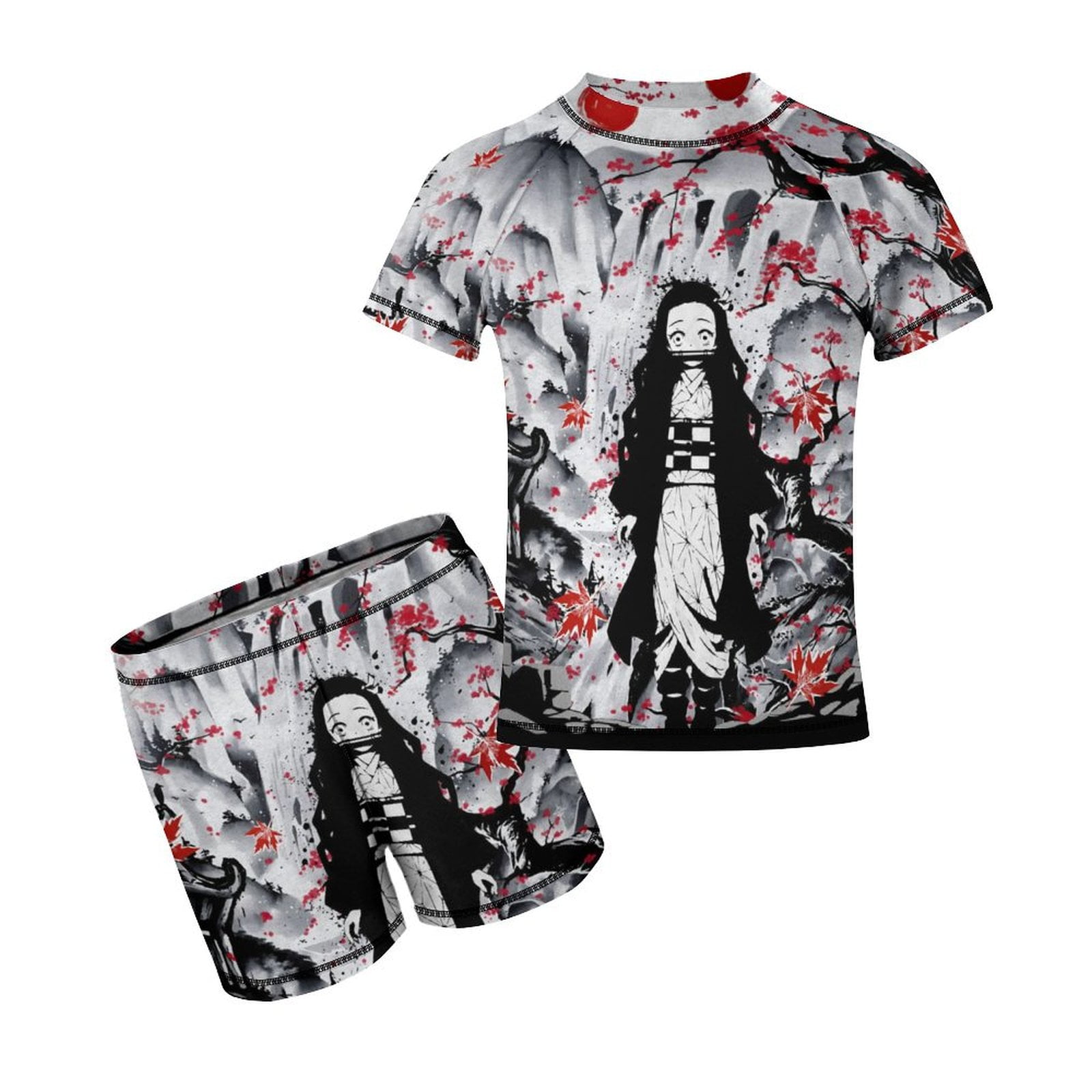 Demon Slayer Nezuko Boys Rash Guard Set 2 Piece Swimsuits Short Sleeve ...