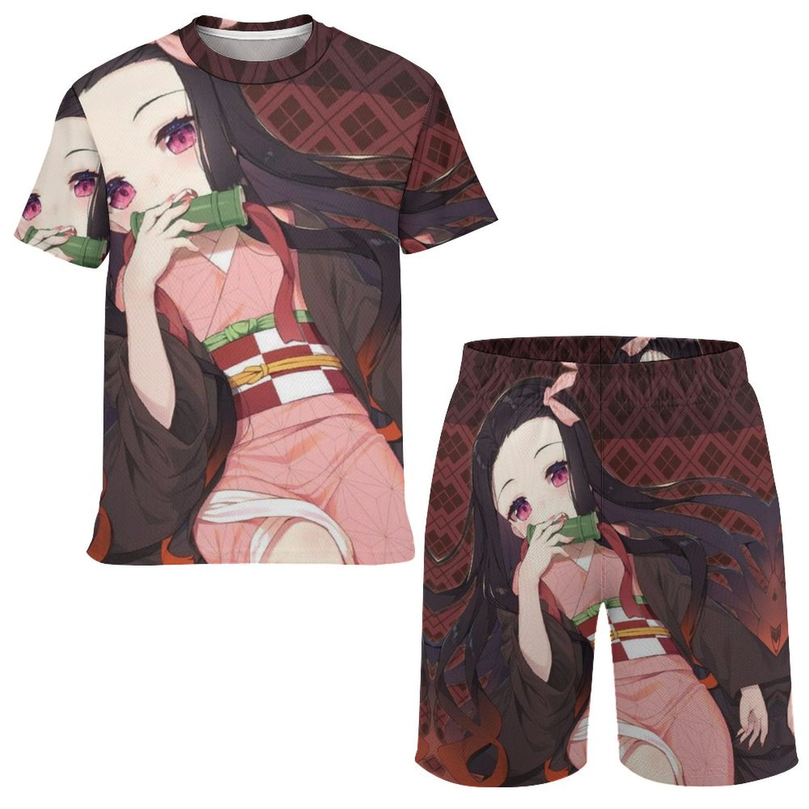 Demon Slayer Nezuko Boys Short Sleeve Mesh T-Shirt And Shorts Outfit ...