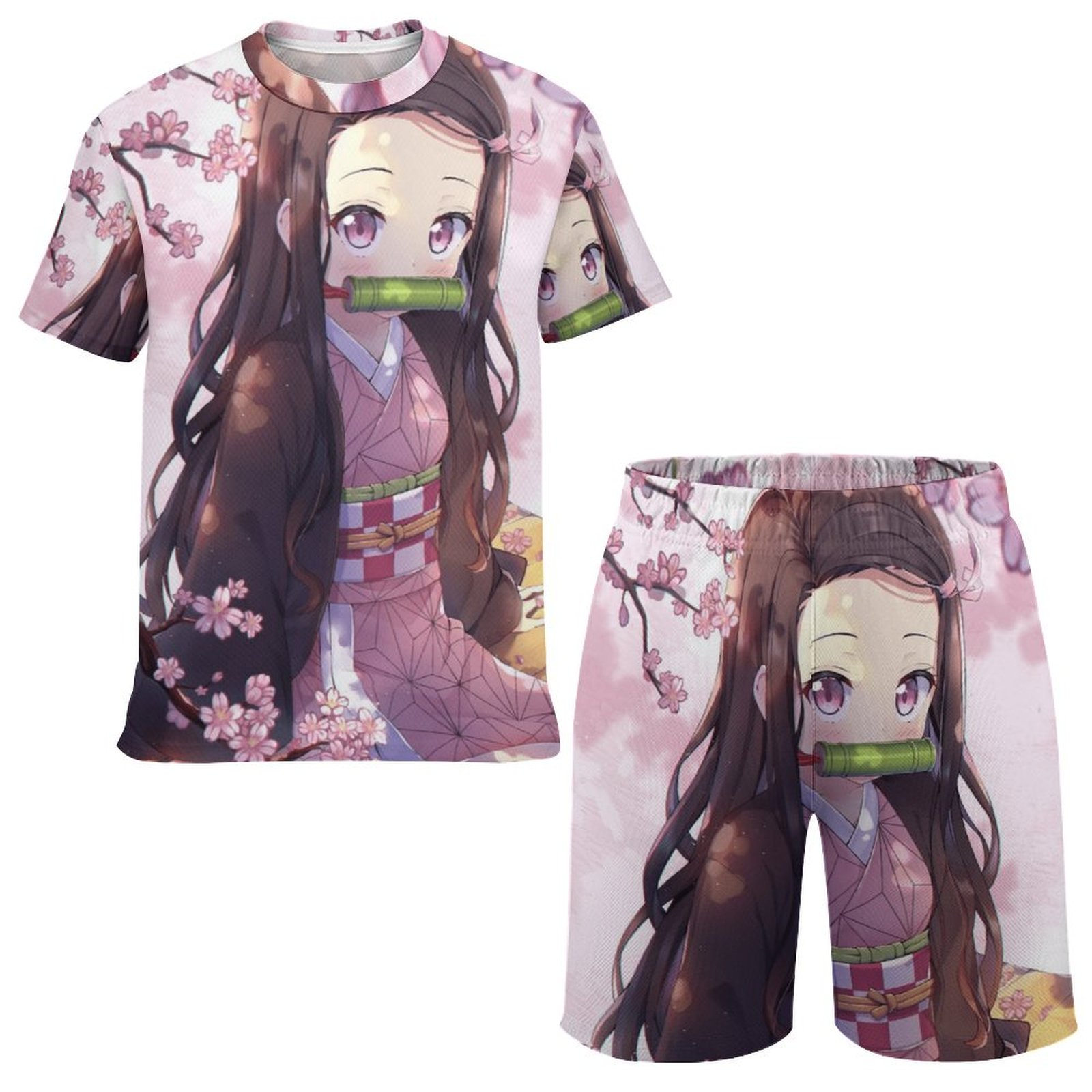 Demon Slayer Nezuko Boys Short Sleeve Mesh T-Shirt And Shorts Outfit ...