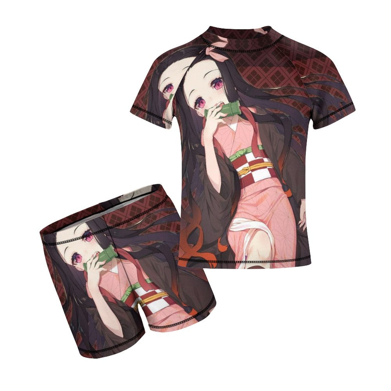 Demon Slayer Nezuko Boys Two Piece Rash Guard Swimsuits Kids Short ...