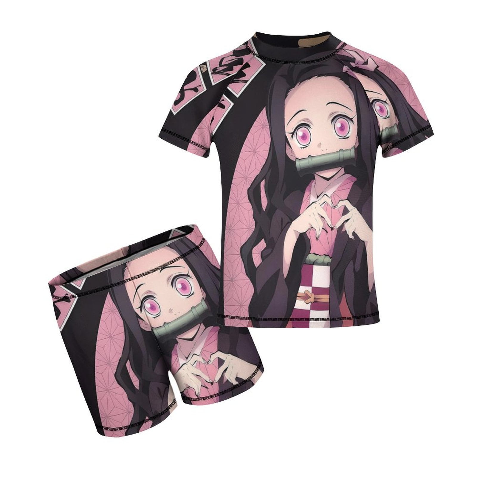 Demon Slayer Nezuko Boys Two Piece Rash Guard Swimsuits Kids Short ...