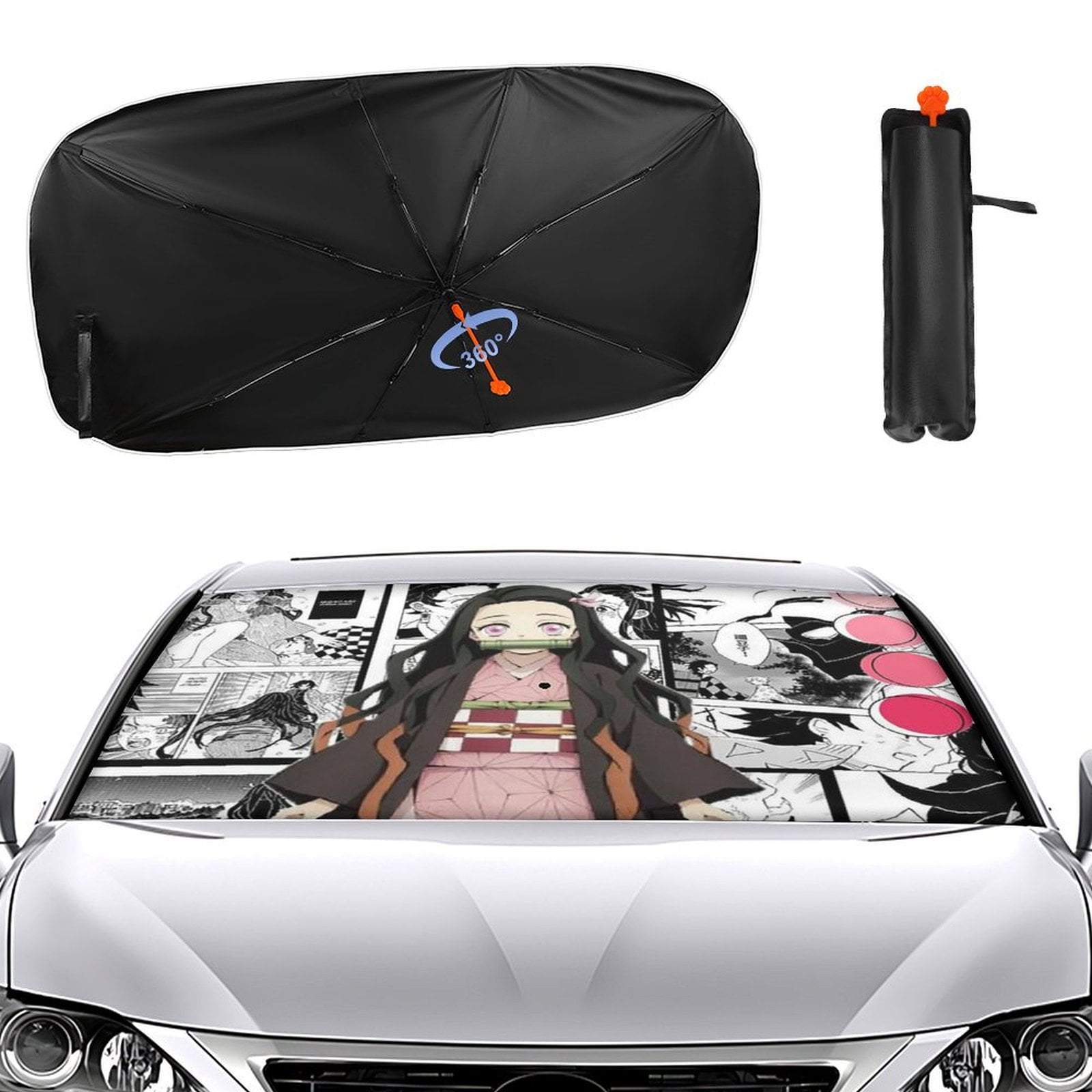 Demon Slayer Nezuko Car Windshield Sun Shade Umbrella, UV Protection ...