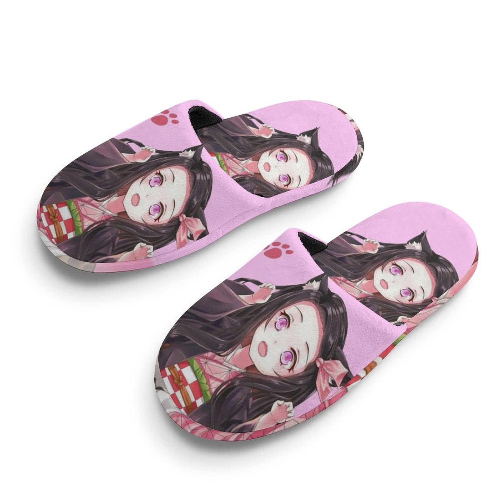Demon Slayer Nezuko Cute Cotton Slippers For Kids Flannel Plush Fluffy ...