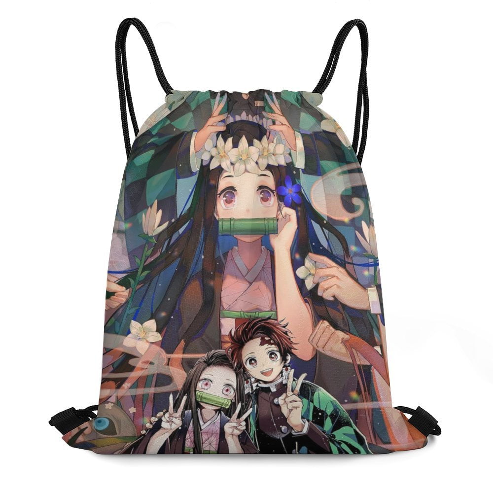 Demon Slayer Nezuko Drawstring Backpack Sports Gym Bag Water Resistant ...