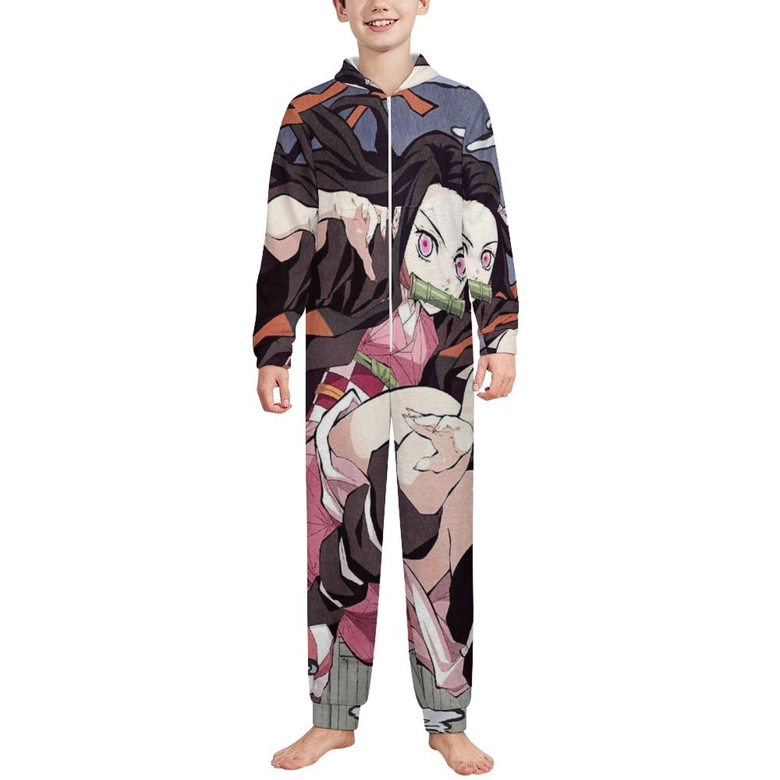 Demon Slayer Nezuko Fleece Pajama One Piece Sleepwear Jumpsuits for ...