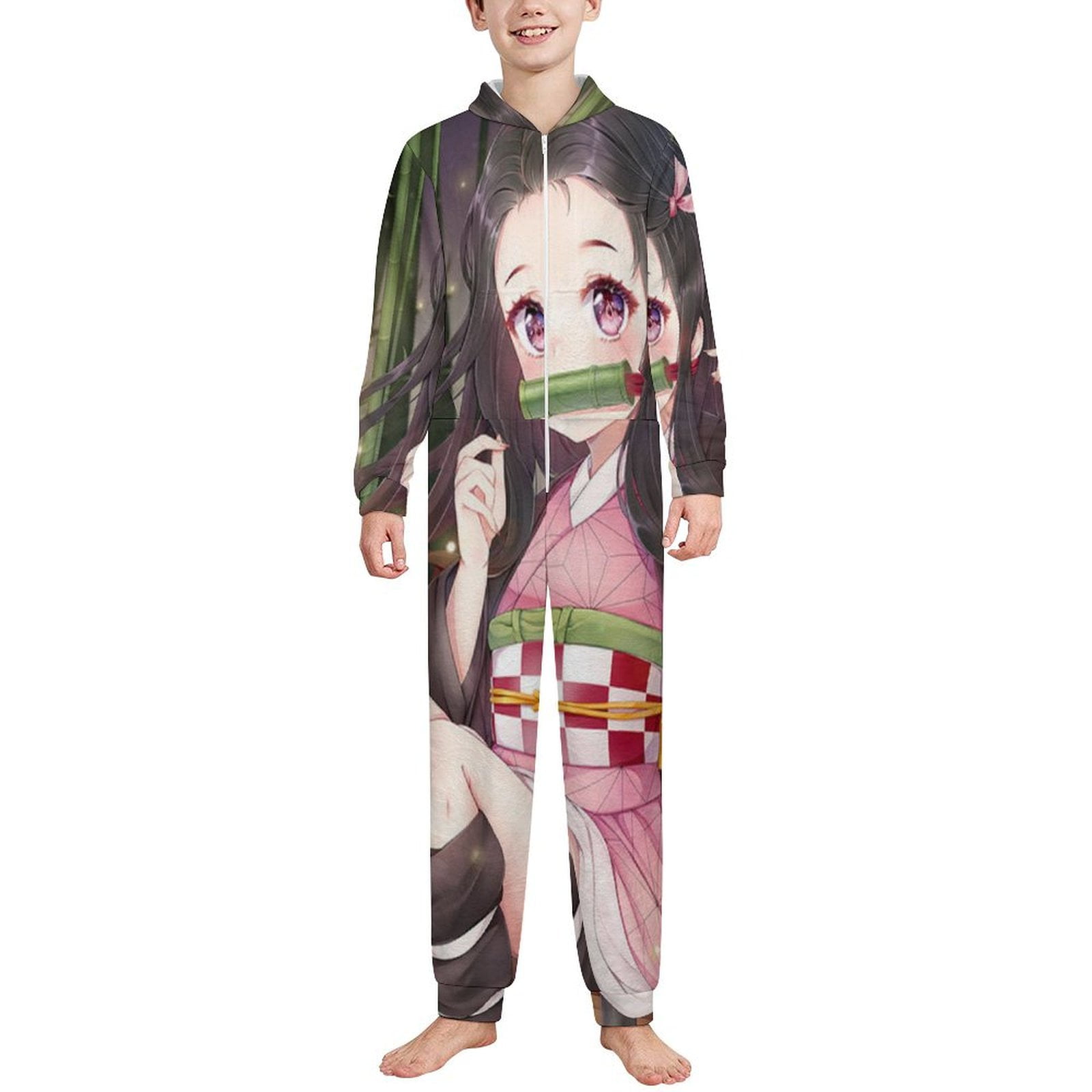 Demon Slayer Nezuko Fleece Pajama One Piece Sleepwear Jumpsuits for ...