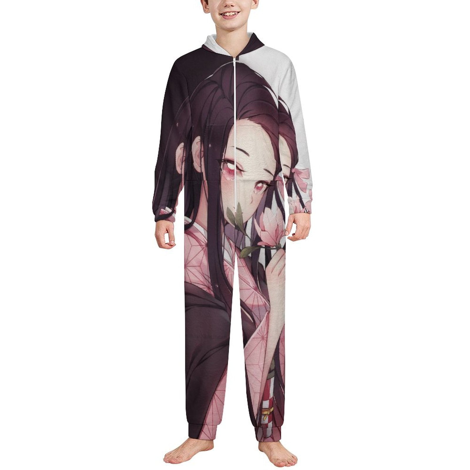 Demon Slayer Nezuko Fleece Pajama One Piece Sleepwear Jumpsuits for ...