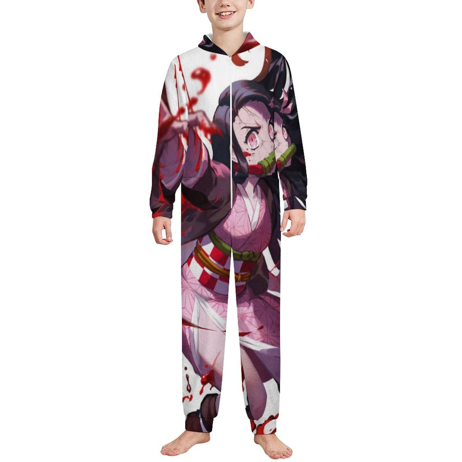 Demon Slayer Nezuko Fleece Pajama One Piece Sleepwear Jumpsuits for ...