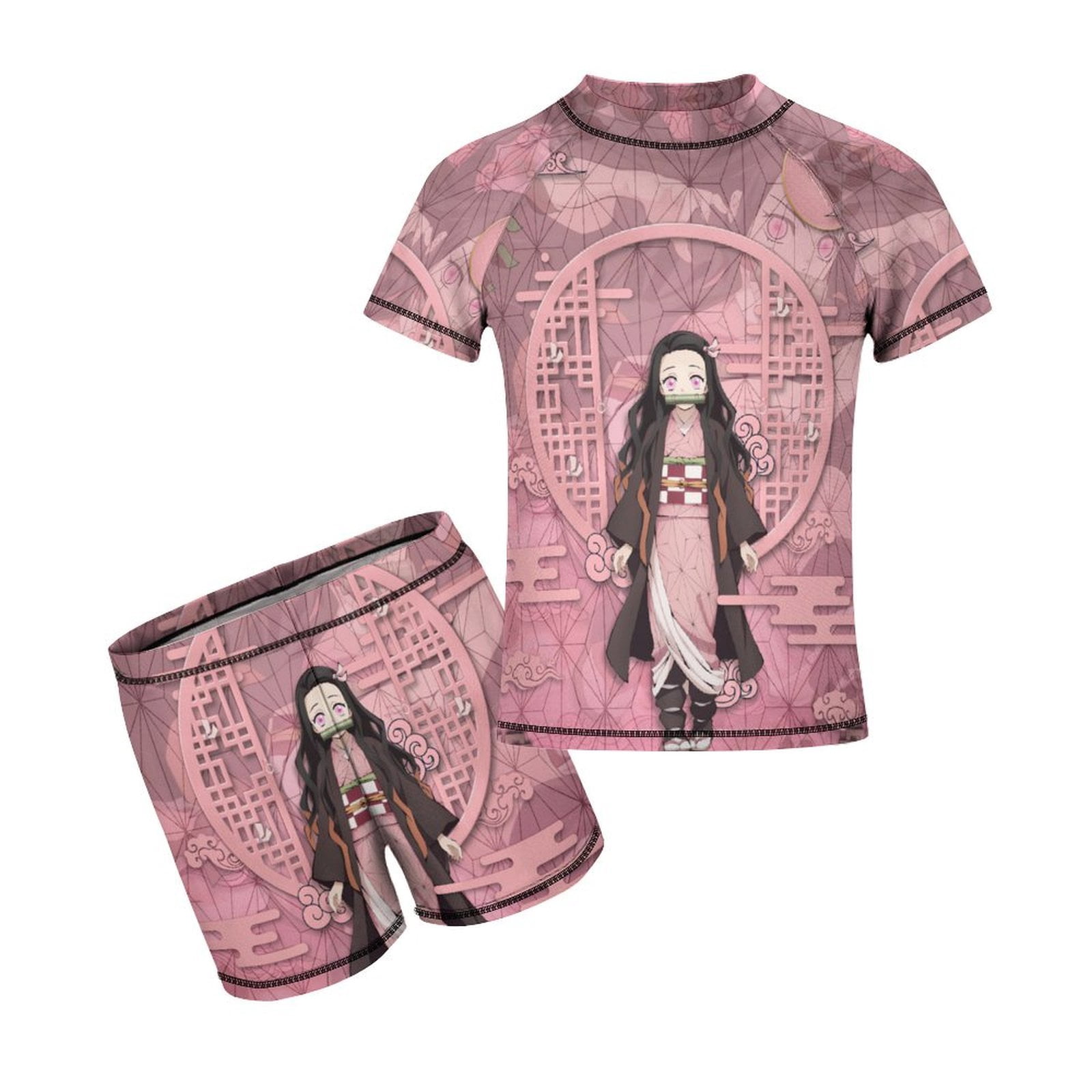 Demon Slayer Nezuko Kamado Boys 2-Piece Swimsuit Set, Short Sleeve Rash ...