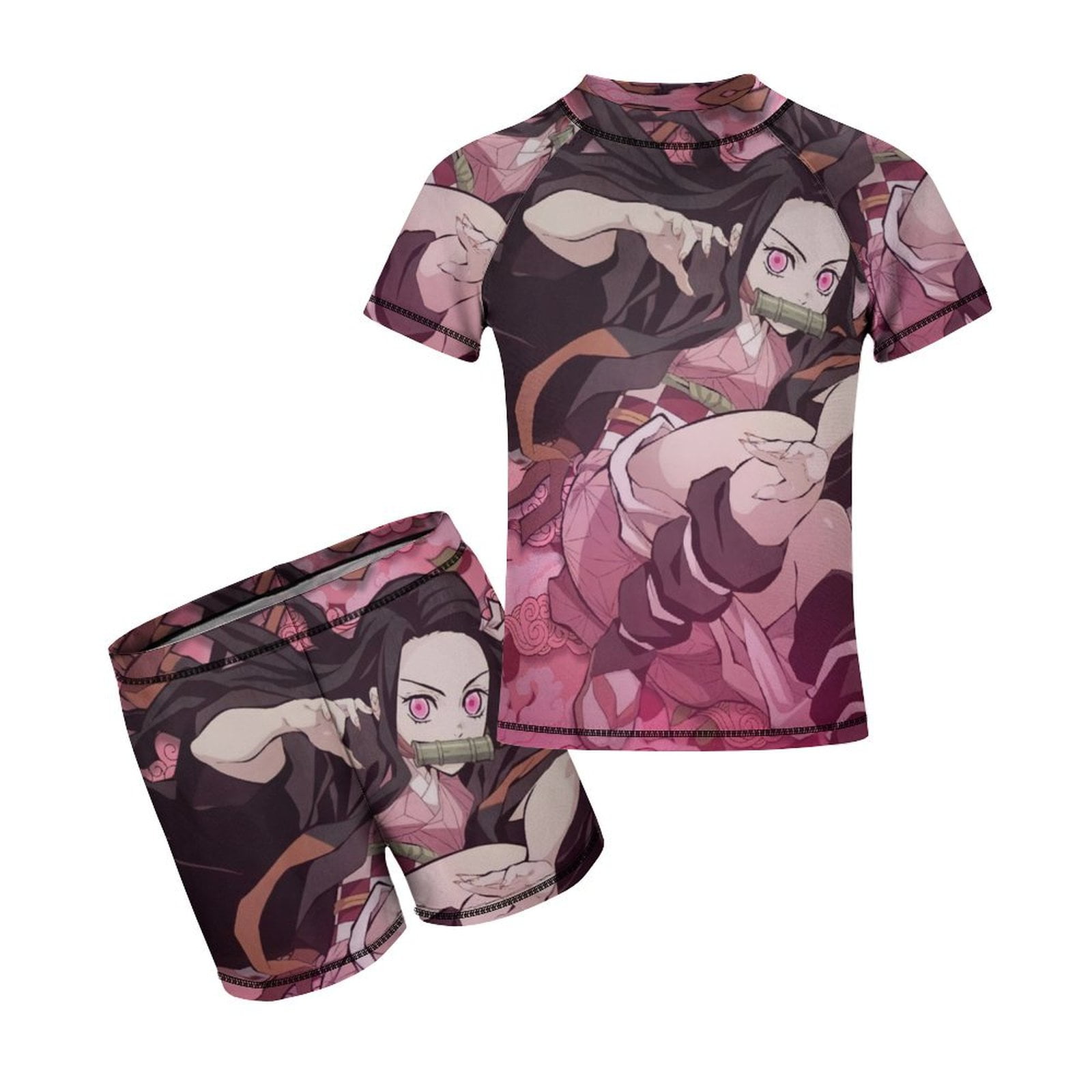 Demon Slayer Nezuko Kamado Boys 2-Piece Swimsuit Set, Short Sleeve Rash ...