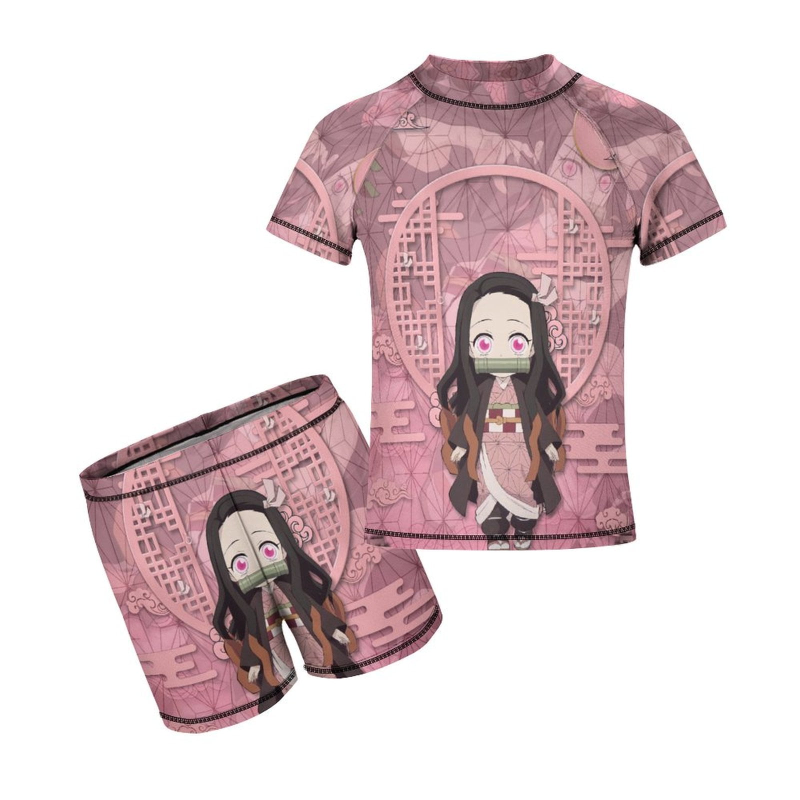 Demon Slayer Nezuko Kamado Boys 2-Piece Swimsuit Set, Short Sleeve Rash ...